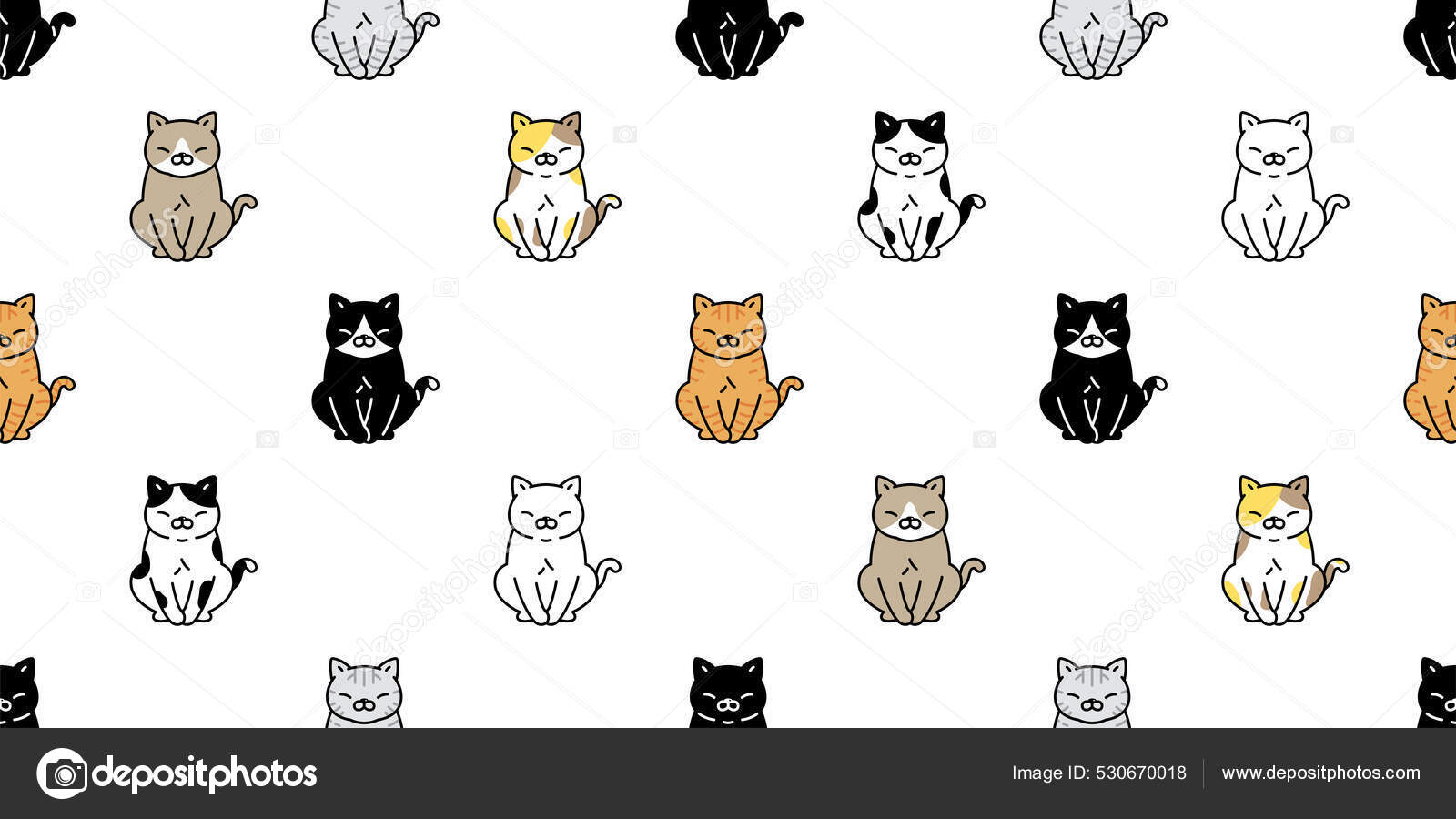 Cat Seamless Pattern Kitten Calico Vector Neko Dog Pet Sitting Stock ...