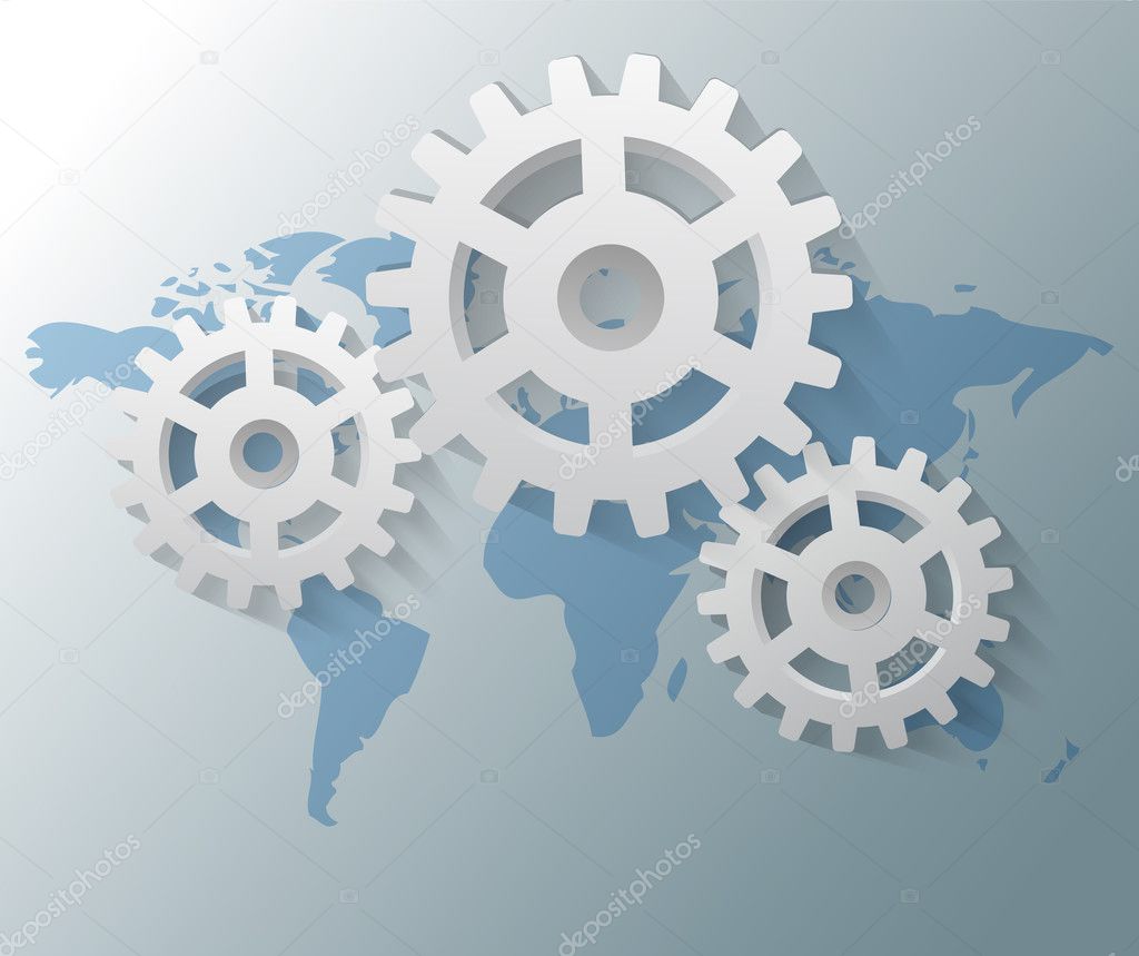 Illustration of gears with world map Stock Vector Image by ©gigra #43677609