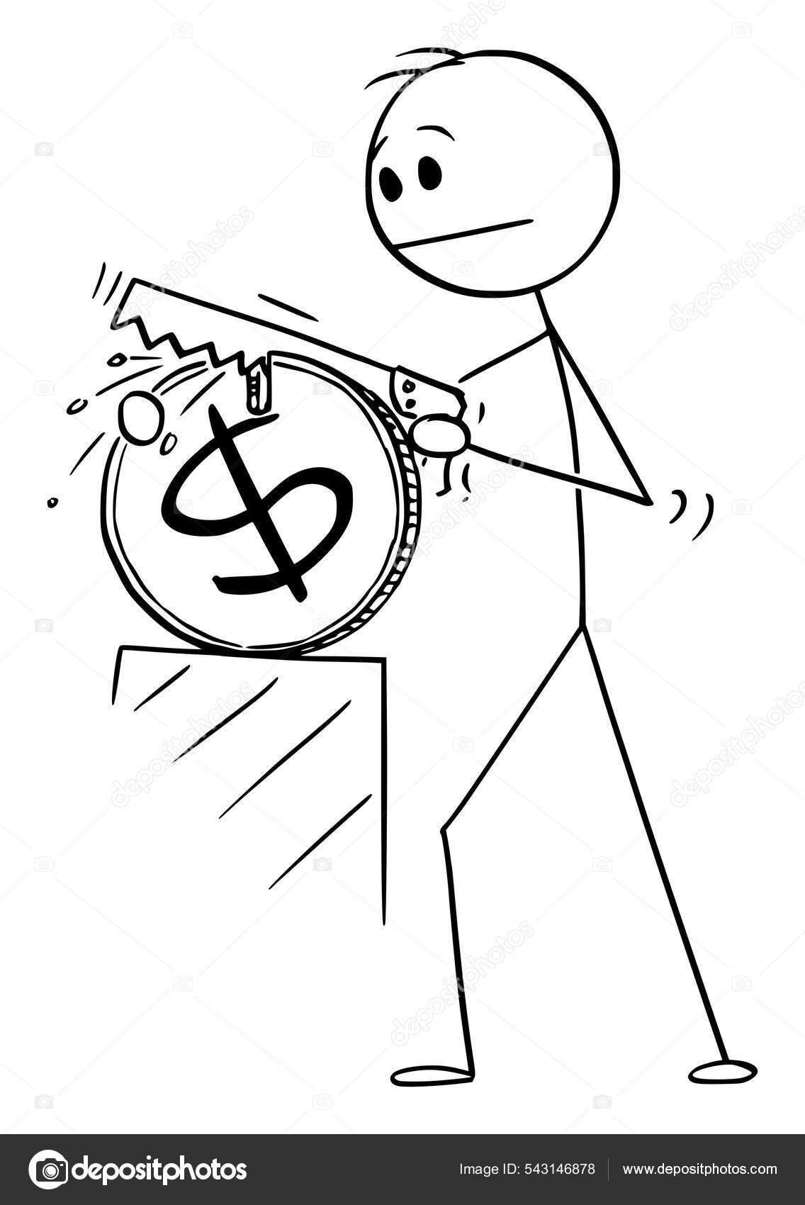 Businessman Cutting Dollar Coin in Half, Recession and Inflation ...