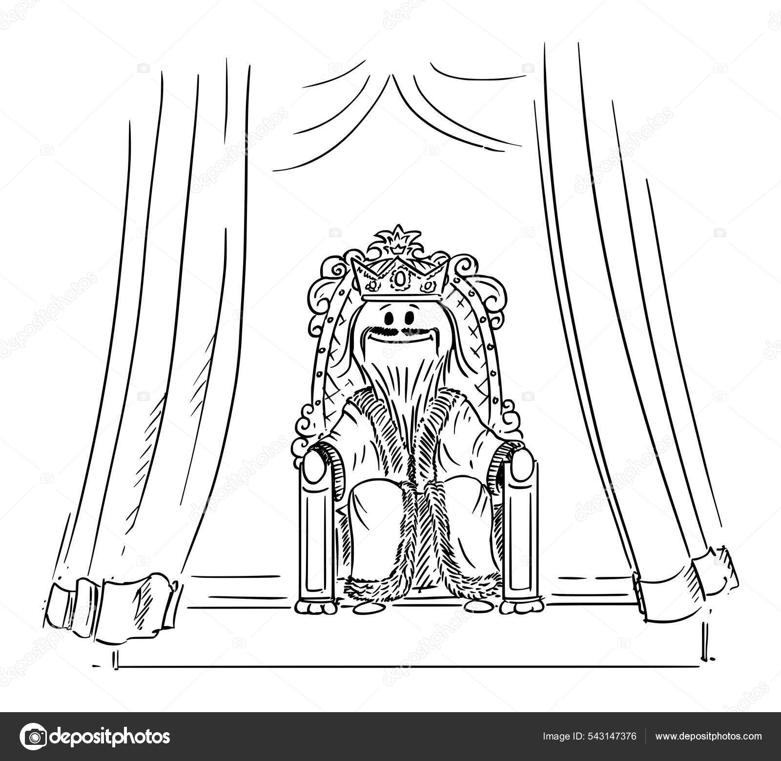 King Sitting on the Throne, Vector Cartoon Stick Figure Illustration ...