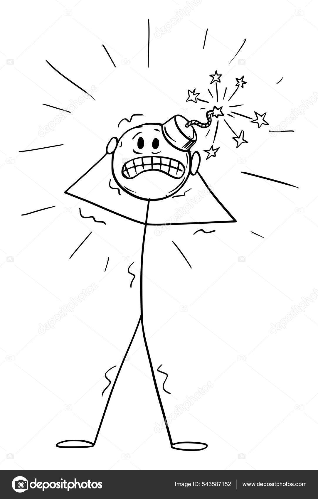 Person With Bomb as Head, Head Pain or Stress, Vector Cartoon Stick ...