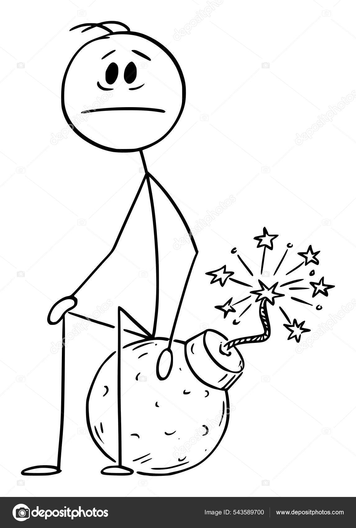 Resigned Person Sitting on Bomb Waiting for Explosion, Vector Cartoon ...