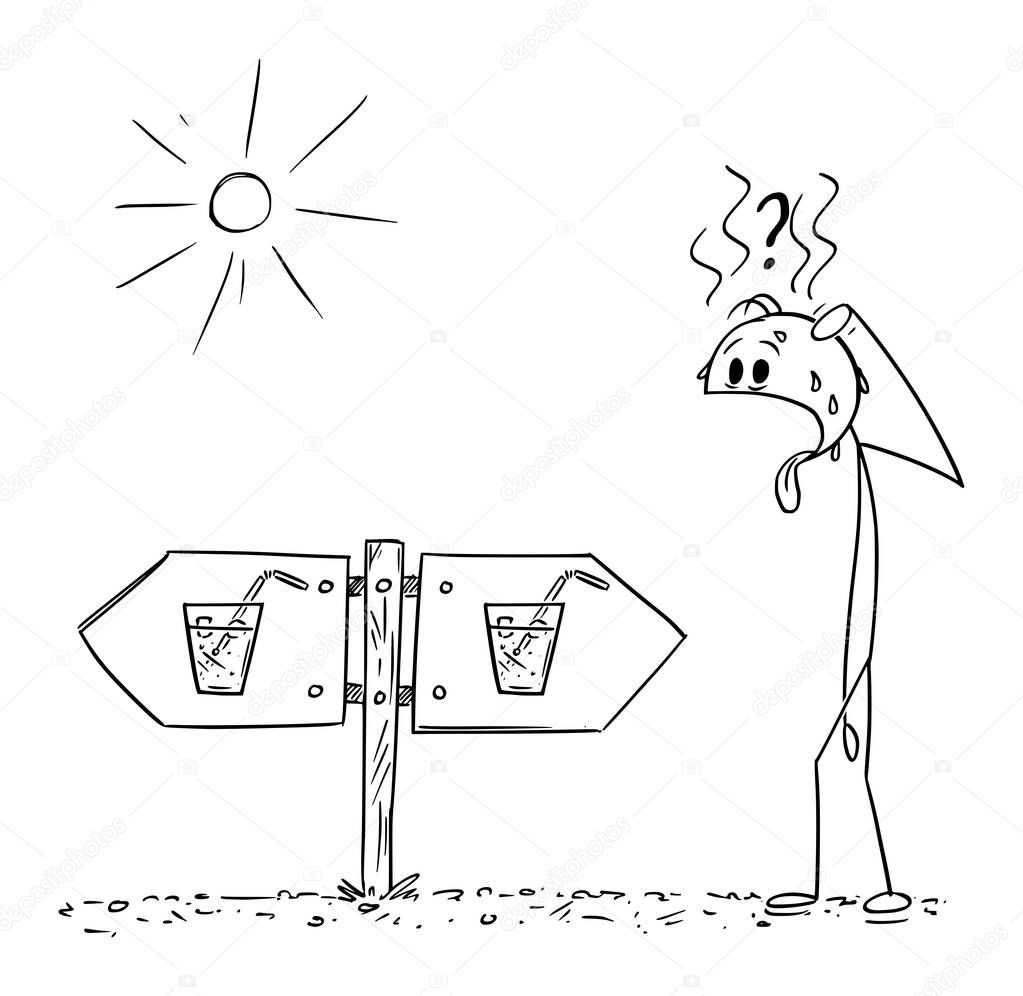 Persona sedienta eligiendo el camino correcto para beber, ilustración ...