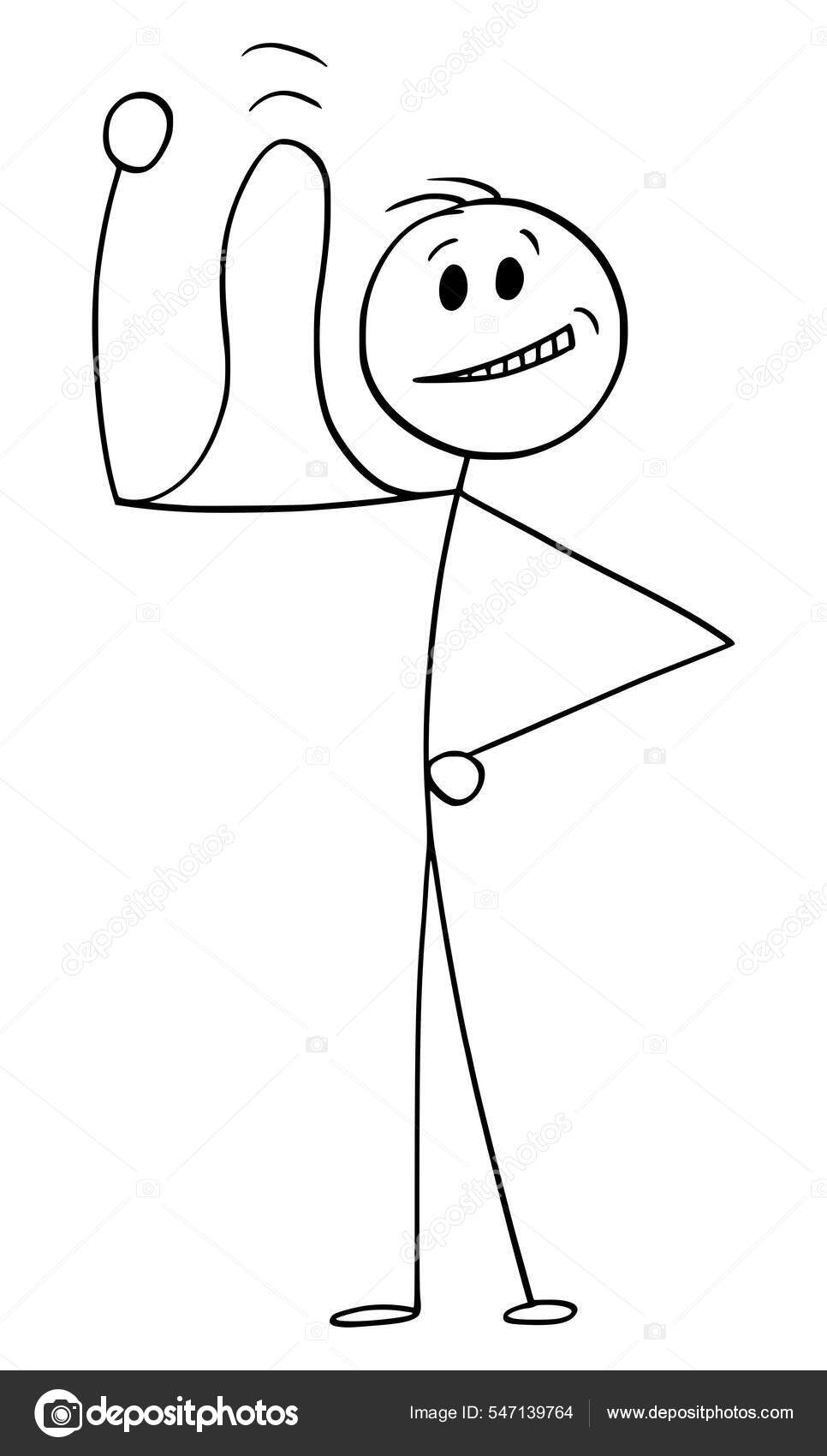 Strong Muscular Person Showing Biceps, Vector Cartoon Stick Figure ...