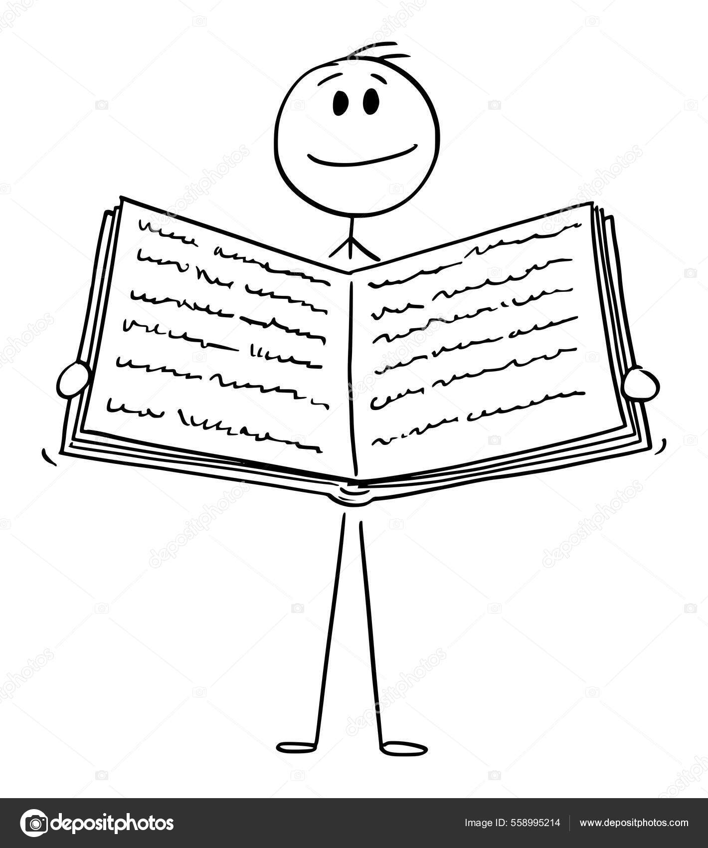 Person Holding Open Book, Vector Cartoon Stick Figure Illustration ...