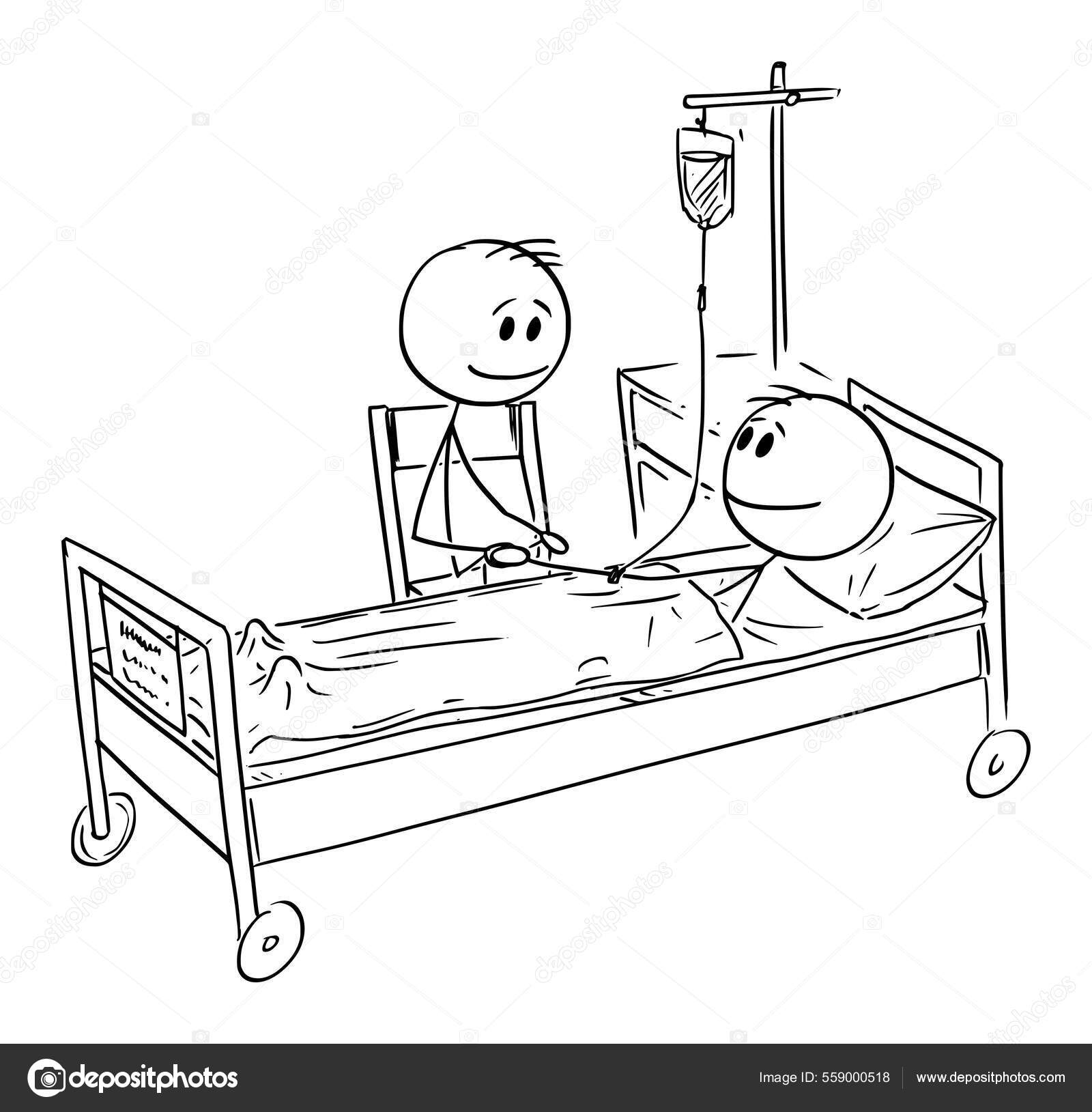 Caricatura De Persona Enferma En El Hospital Niño Enfermo Descansando