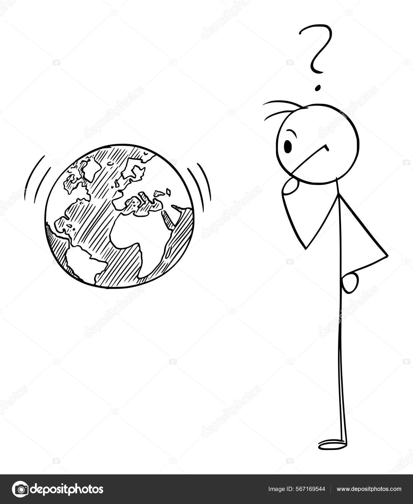 Person Looking at Planet Earth or World and Thinking, Vector Cartoon ...