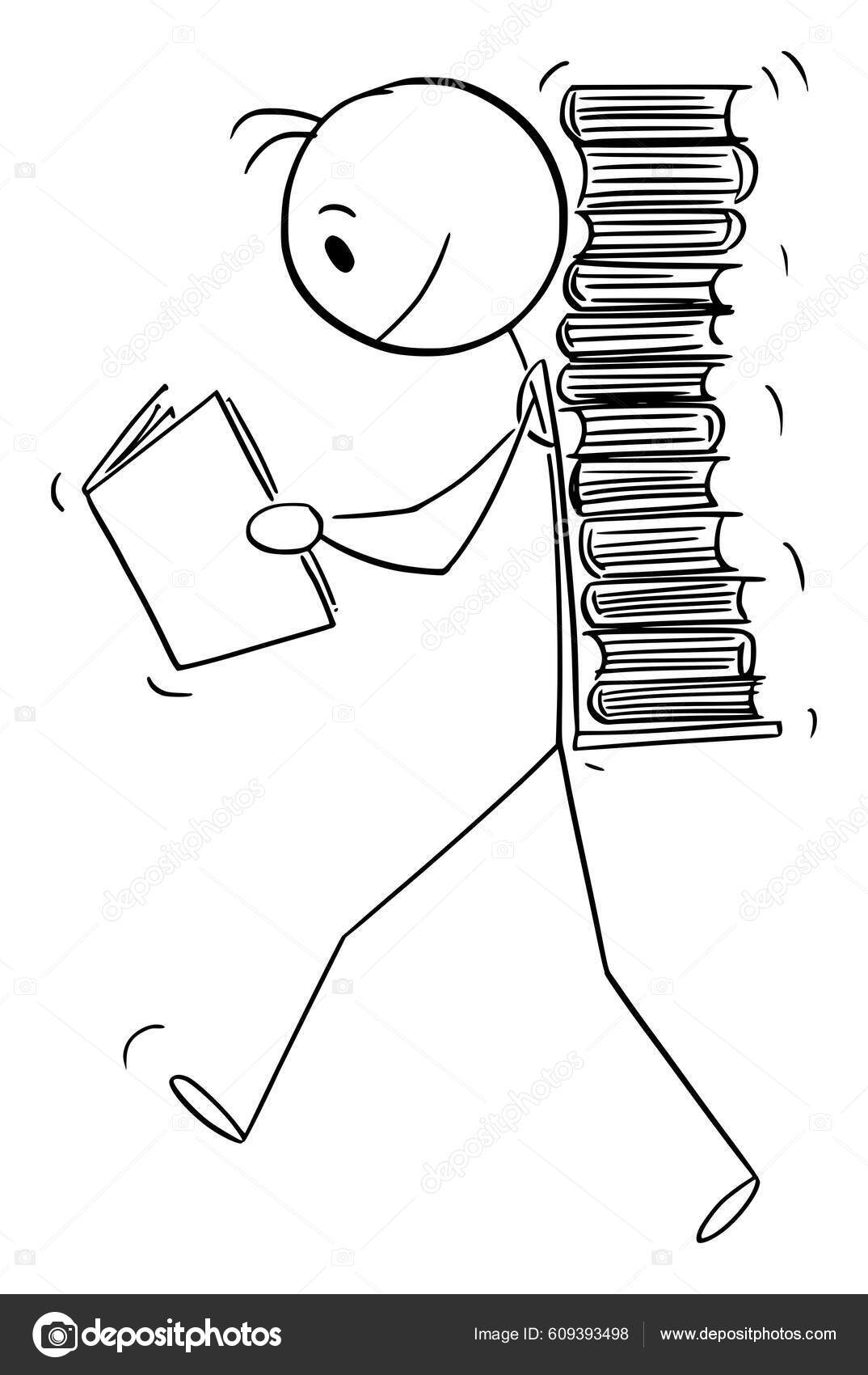 Person Walking Reading Book Vector Cartoon Stick Figure Character ...