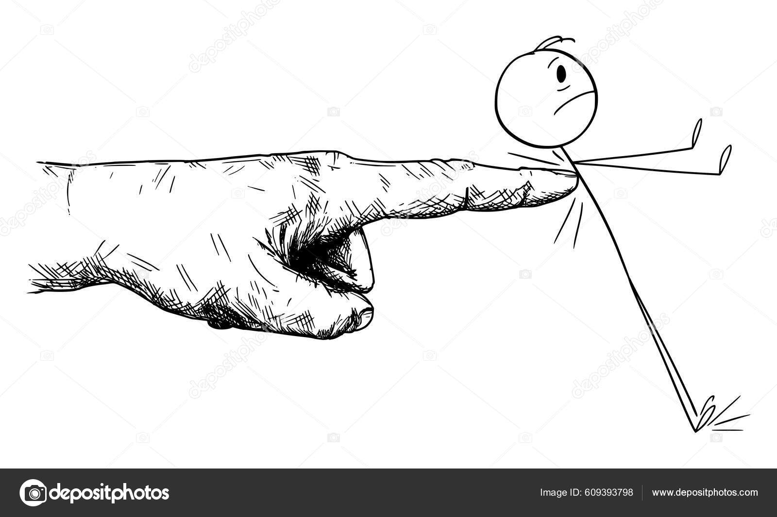 Mano Gigante Empujando Persona Que Obliga Hacer Algo Figura Vectores ...