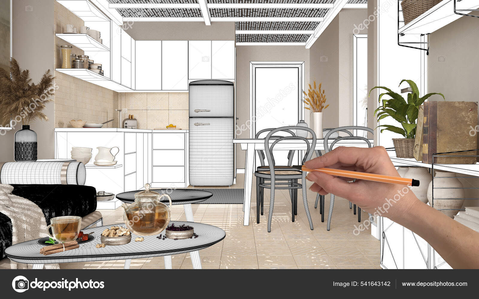 Unfinished Project Blueprint Construction Draft Concept Interior Design ...