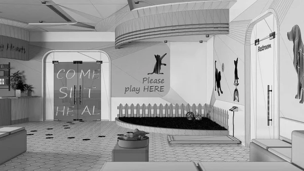 Unfinished project draft, veterinary architecture project. Waiting room ...