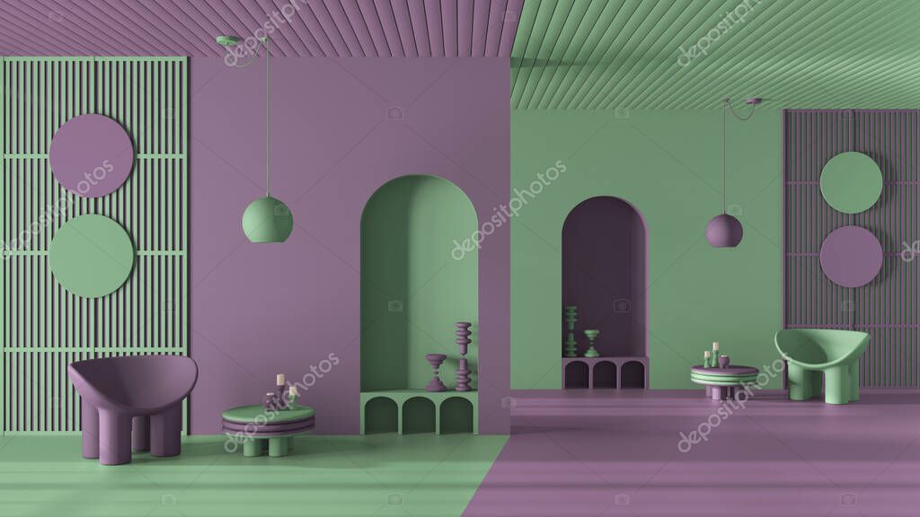 Pastel púrpura y salvia colores y metafísico diseño interior abstracto ...