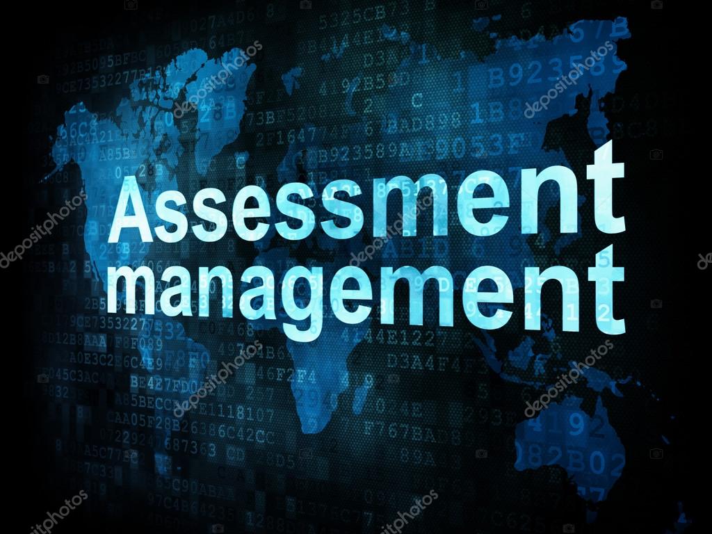 Management concept: pixelated words Assessment management on dig Stock ...