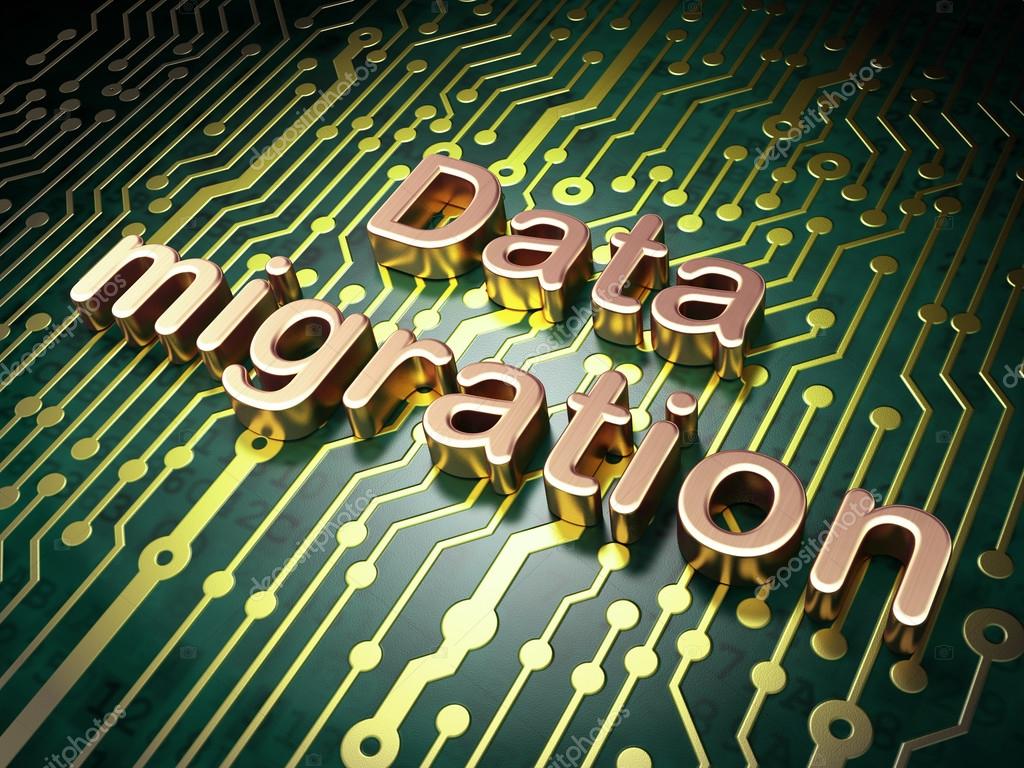 Information concept: Data Migration on circuit board background Stock ...