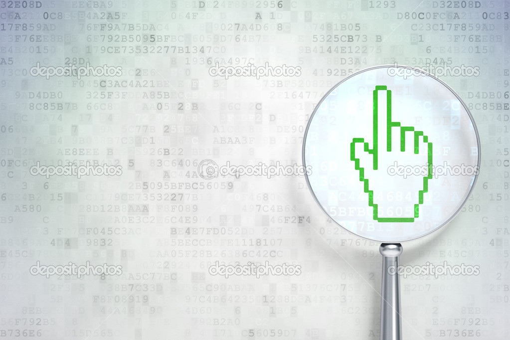 Web design concept: Mouse Cursor with optical glass on digital Stock ...