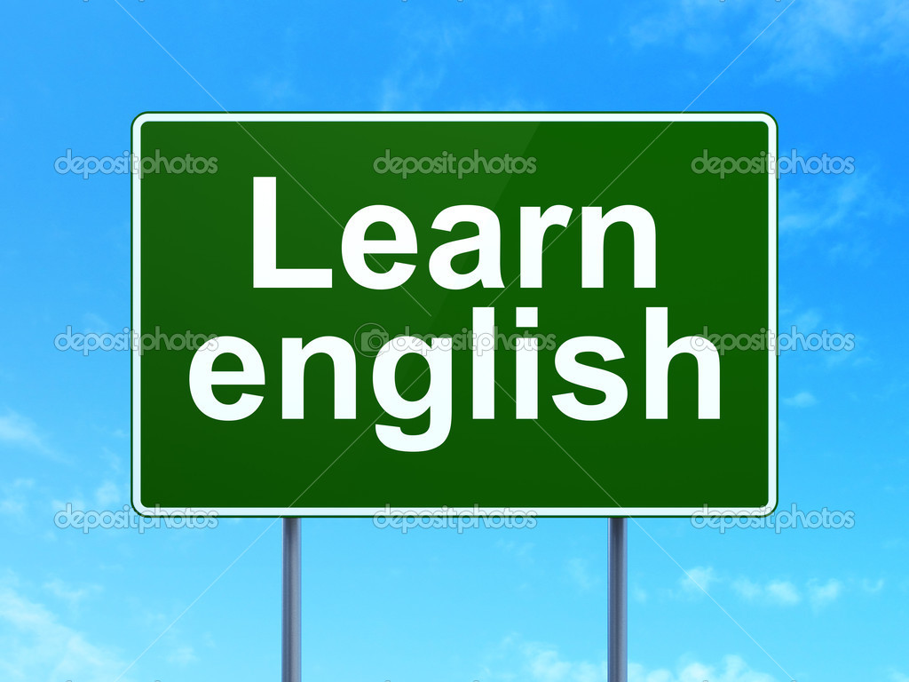 Education concept: Learn English on road sign background — Stock Photo ...