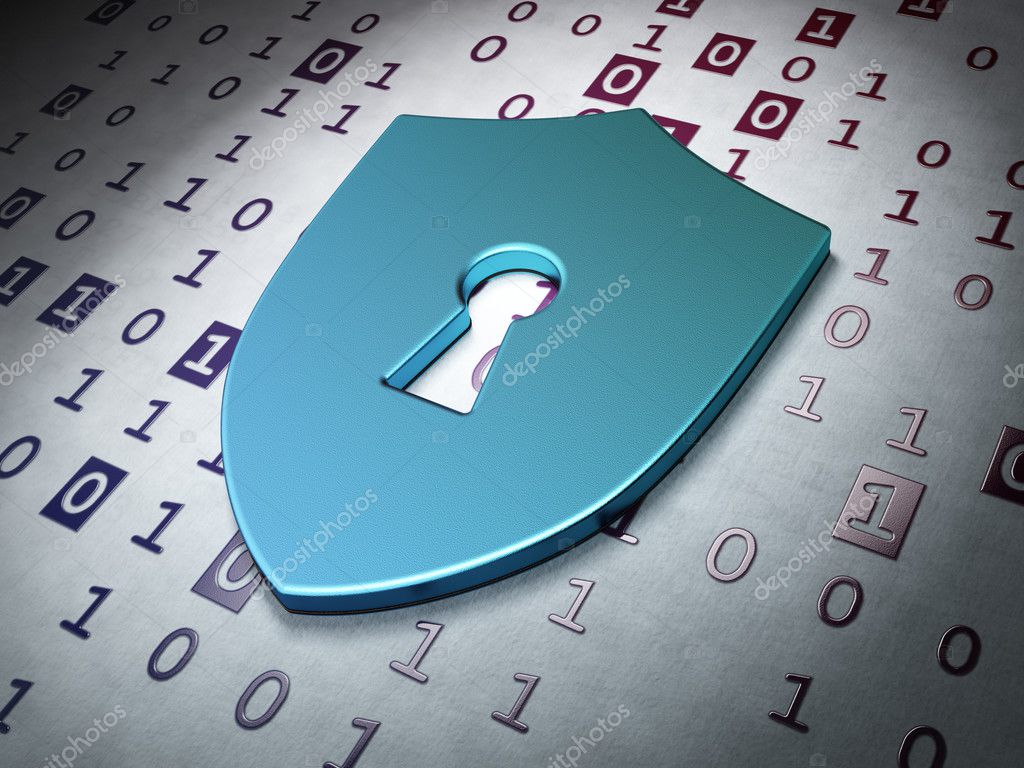 Safety concept: Shield With Keyhole on Binary Code background Stock ...