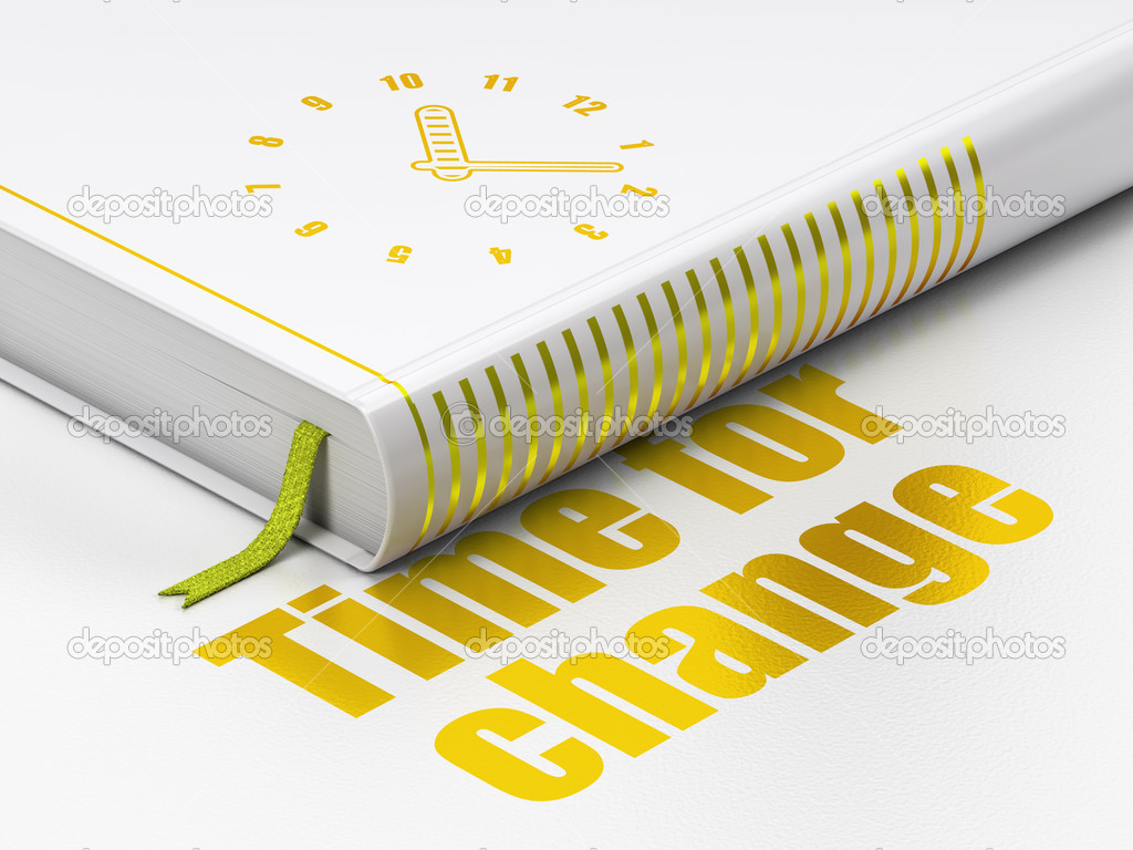 Timeline concept: book Clock, Time for Change on white background Stock ...