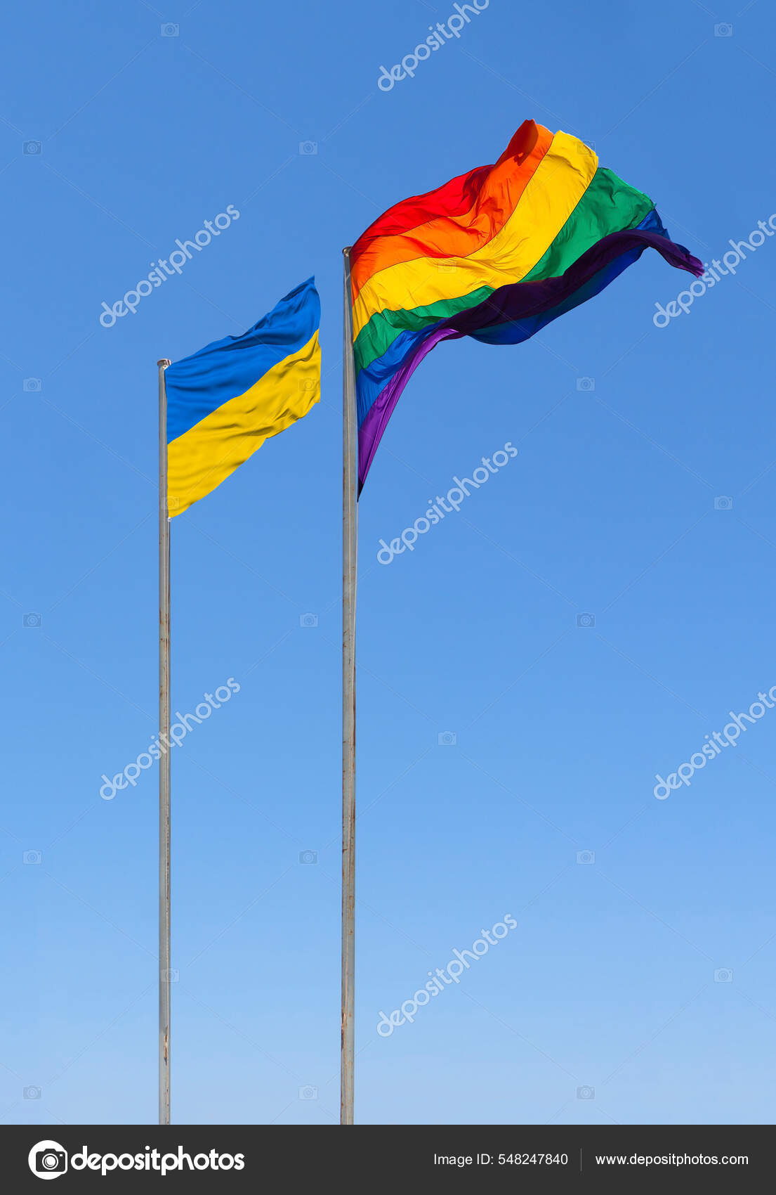 Flag Ukraine Lgbt Flags Fluttering Wind Blue Sky — Stock Photo ...