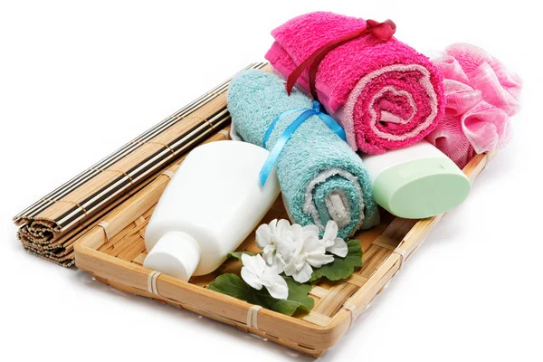 Personal hygiene items. Accessories for sauna or spa in a wooden Stock ...