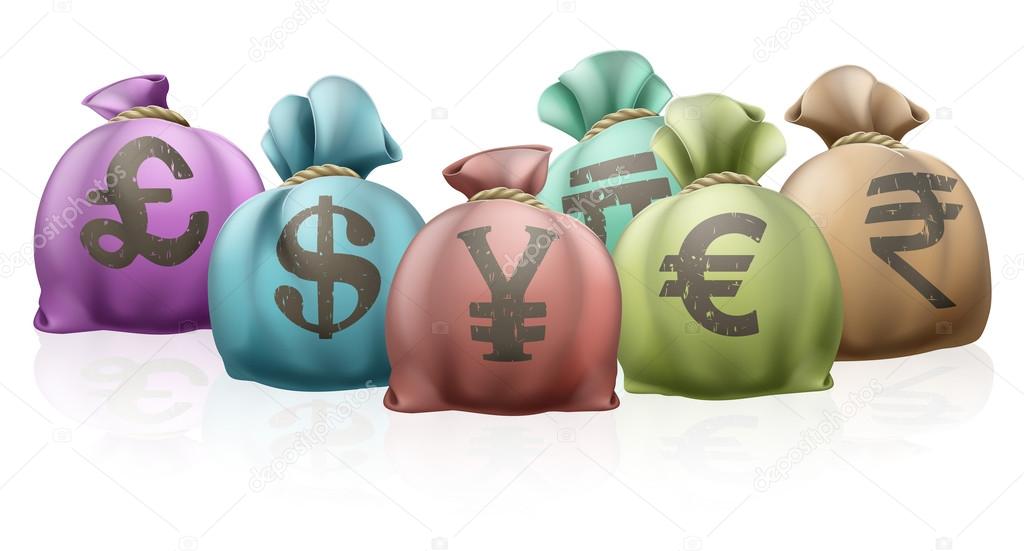 Different country money bags — Stock Vector © Krisdog #12386856