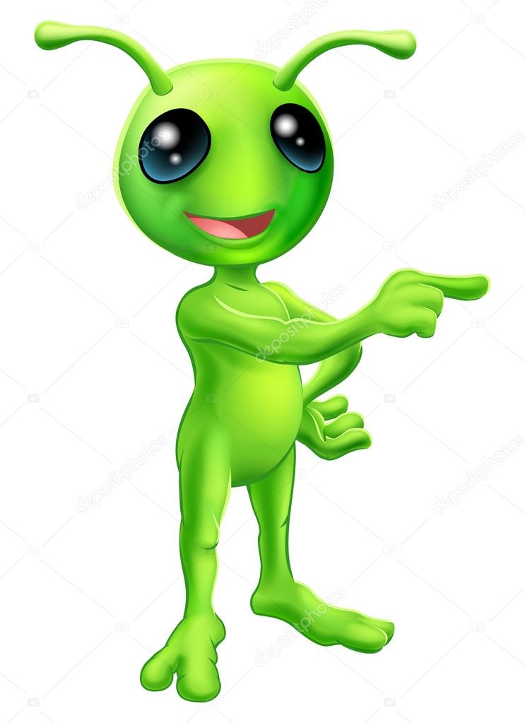 Alien bonito dos desenhos animados apontando — Vetor de Stock © Krisdog ...