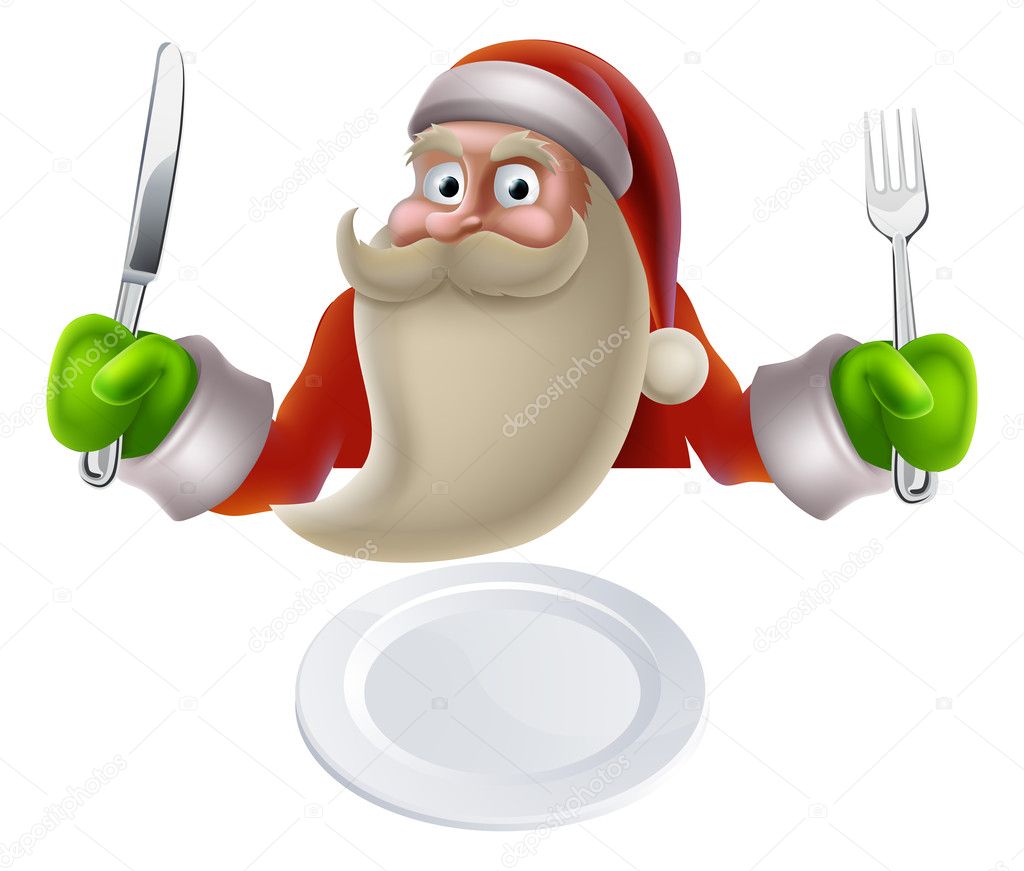 Santa Eating Christmas Dinner Food — Stock Vector © Krisdog #35838101
