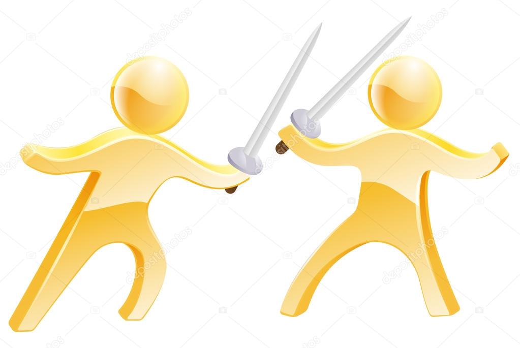 People Fighting Cartoon With Swords
