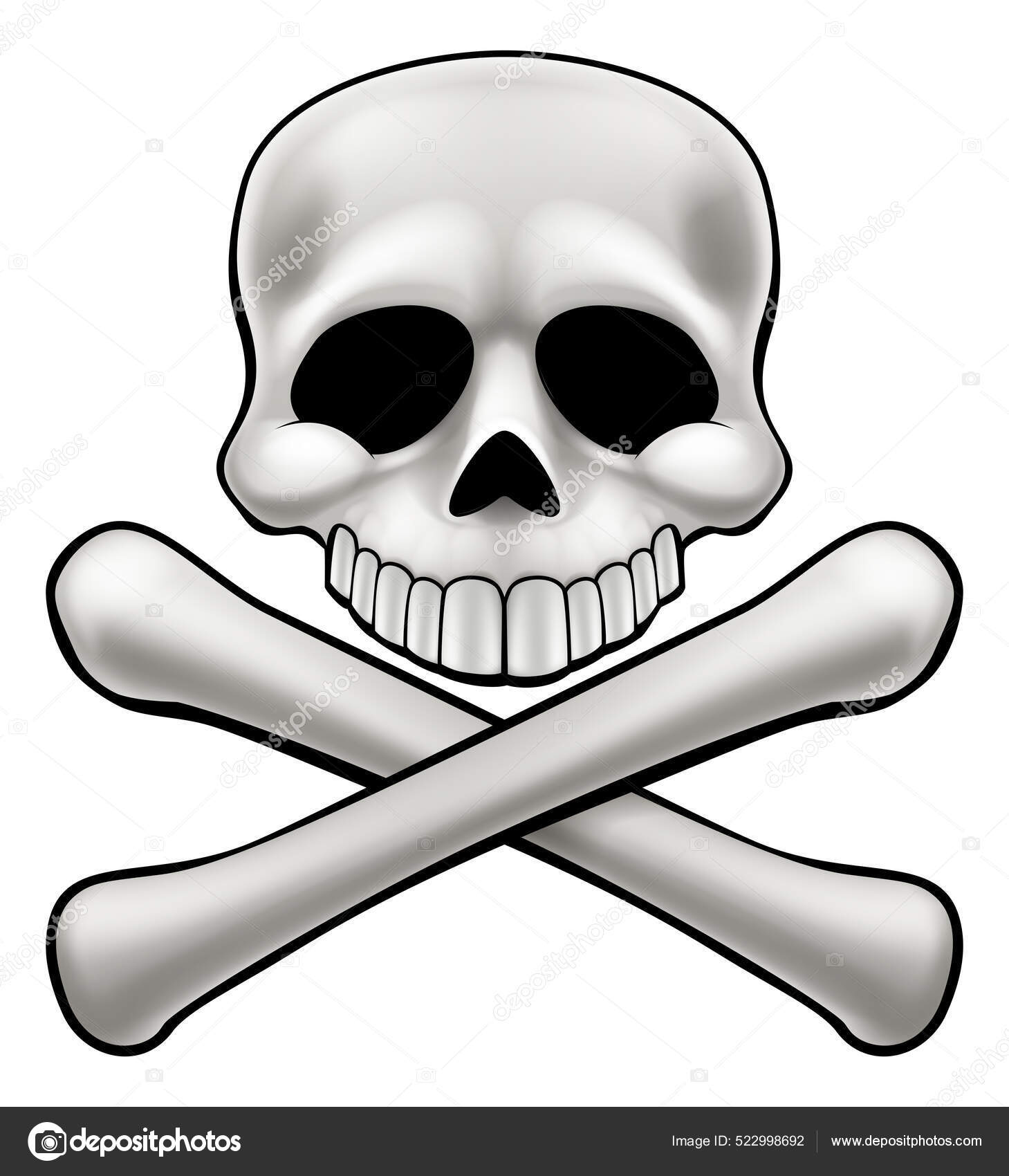 Cartoon Halloween Pirate Skull Crossbones Skeleton Illustration Stock