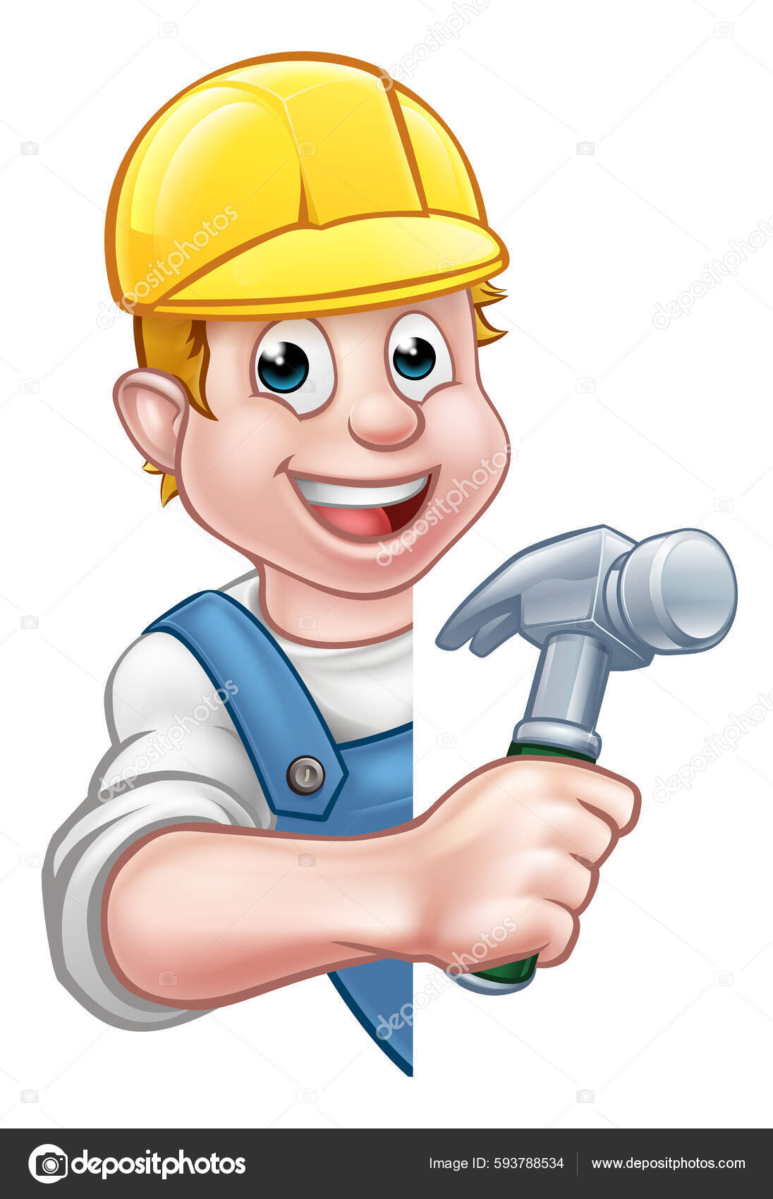 Builder Carpenter Contractor Cartoon Character Holding Hammer Hand Tool ...