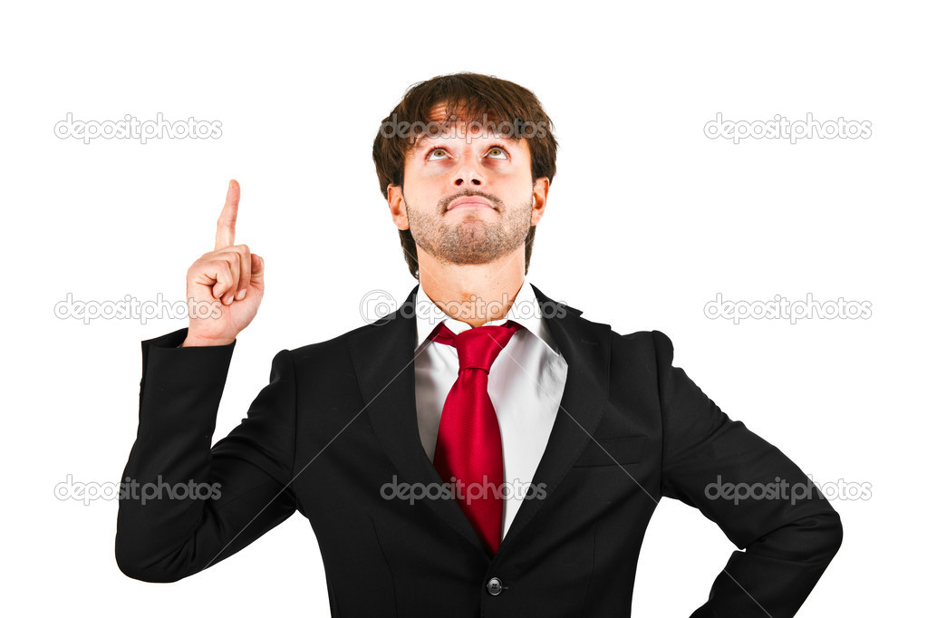 Handsome businessman pointing his finger up Stock Photo by ... Handsome businessman pointing his finger up Stock Photo by ...