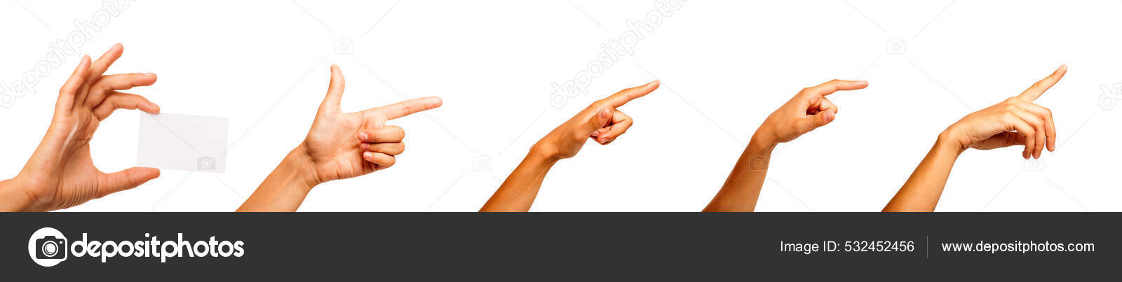 Collage Female Hand Isolated White Doing Various Gestures — Stock Photo ...
