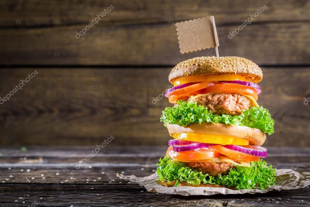 Tasty and big double-decker burger — Stock Photo © Shaiith79 #47760427