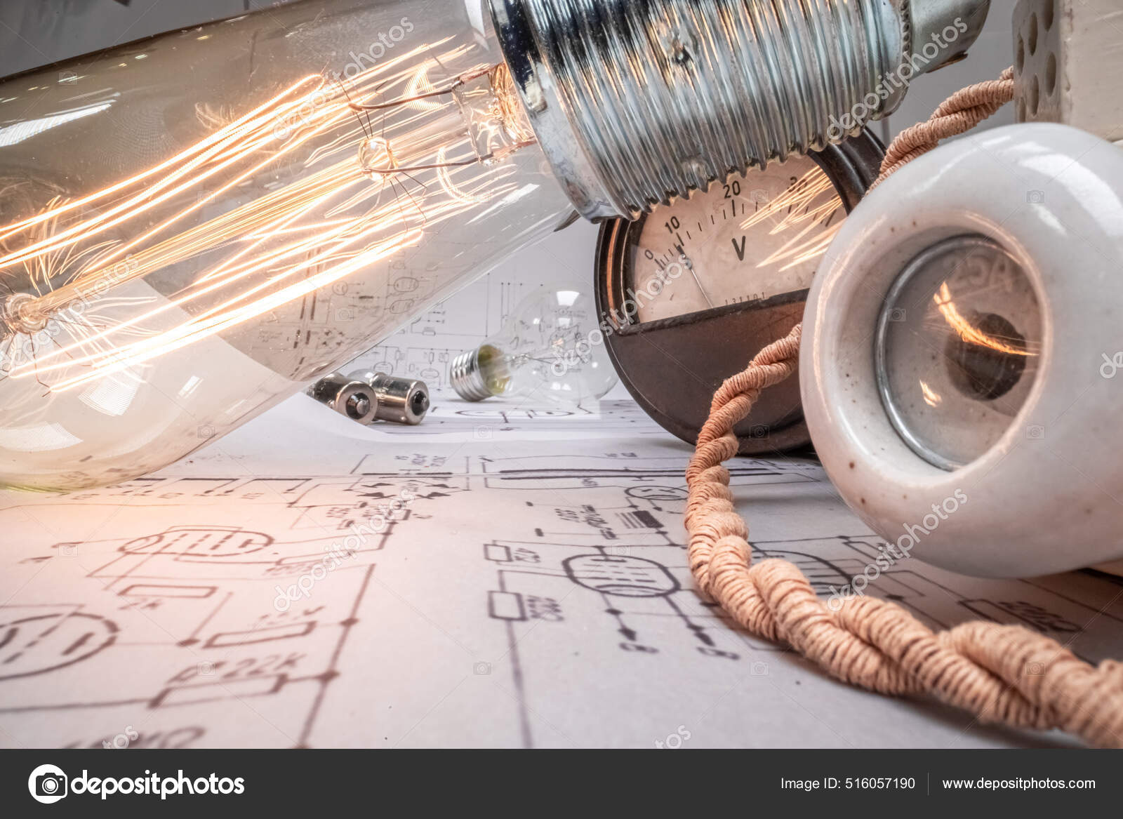 Edison Light Bulb Fuses Cables Diagrams Old Fashioned Crafts Stock ...