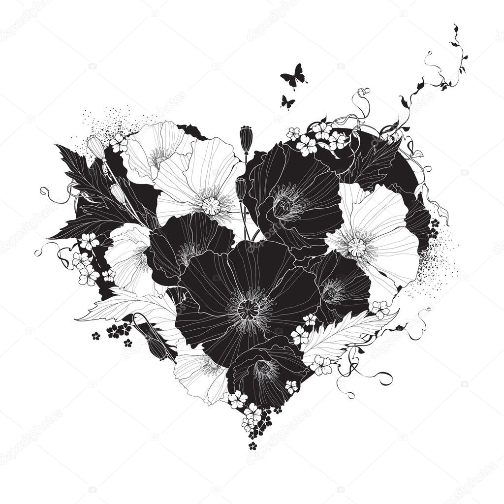 Abstrakte Florale Herzen Schwarz Und Weiß Stock Vector By ©yukitama
