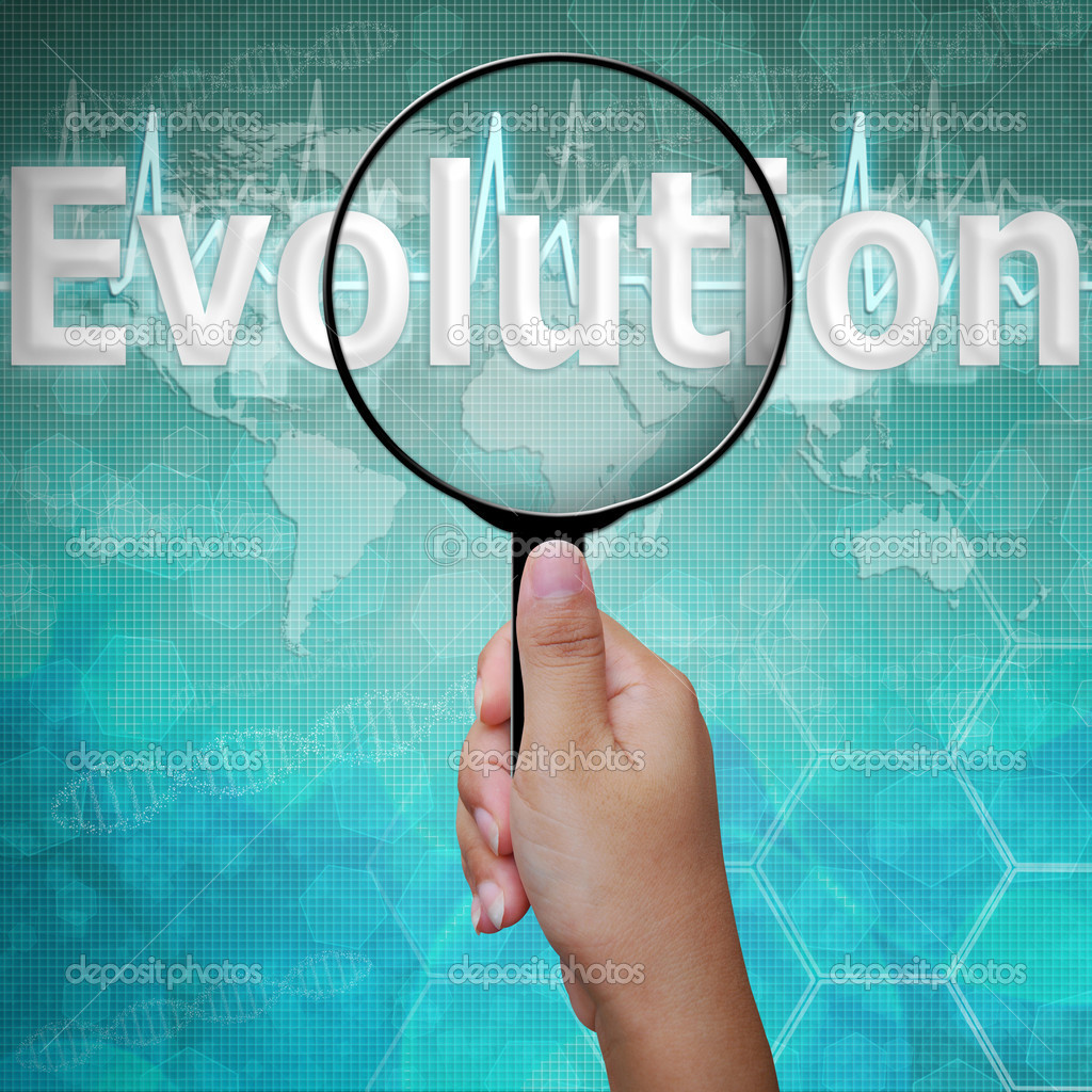 Evolution , word in Magnifying glass , background medical Stock Photo ...