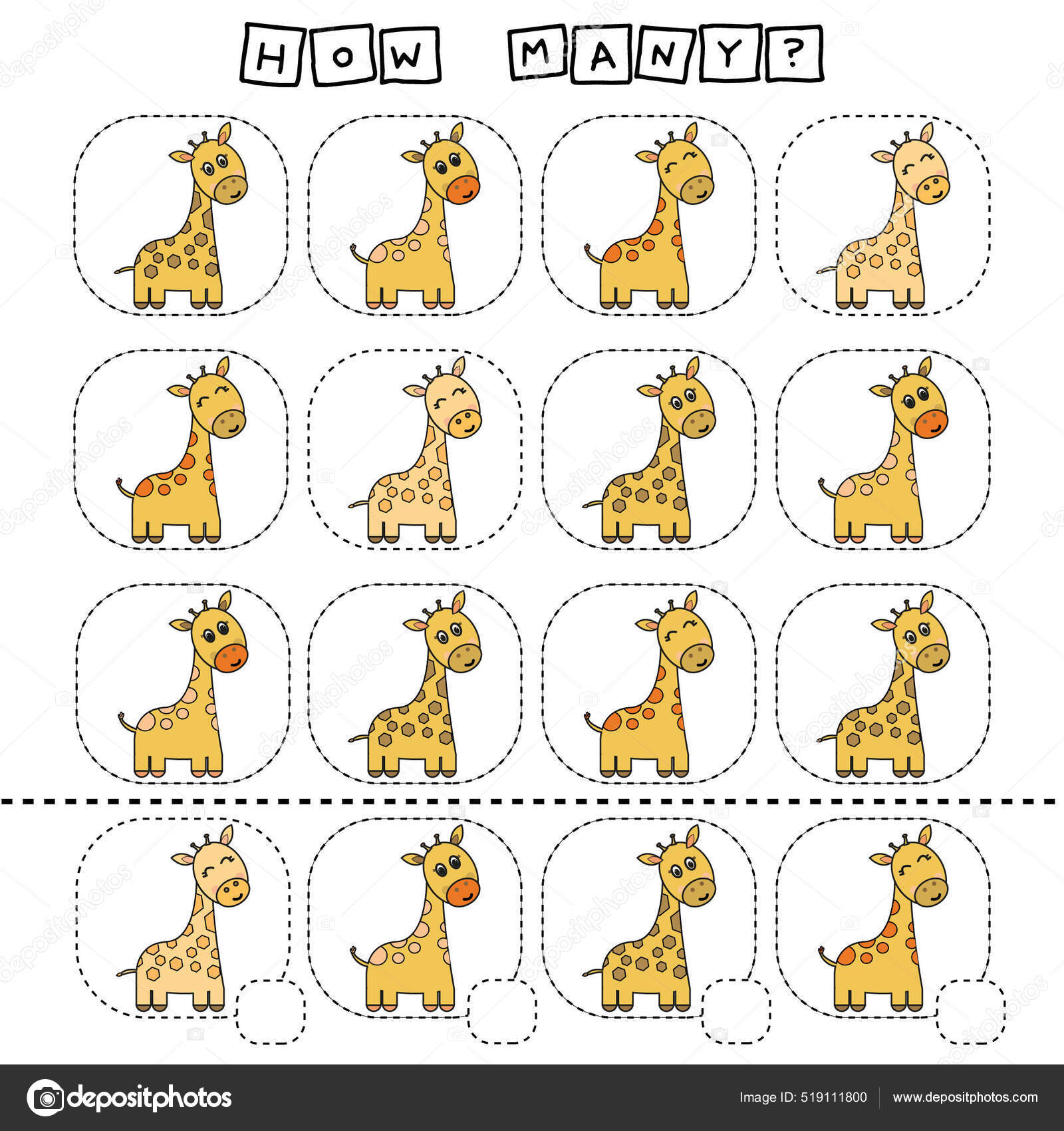 How Many Counting Game Funny Giraffes Worksheet Preschool Kids Kids ...