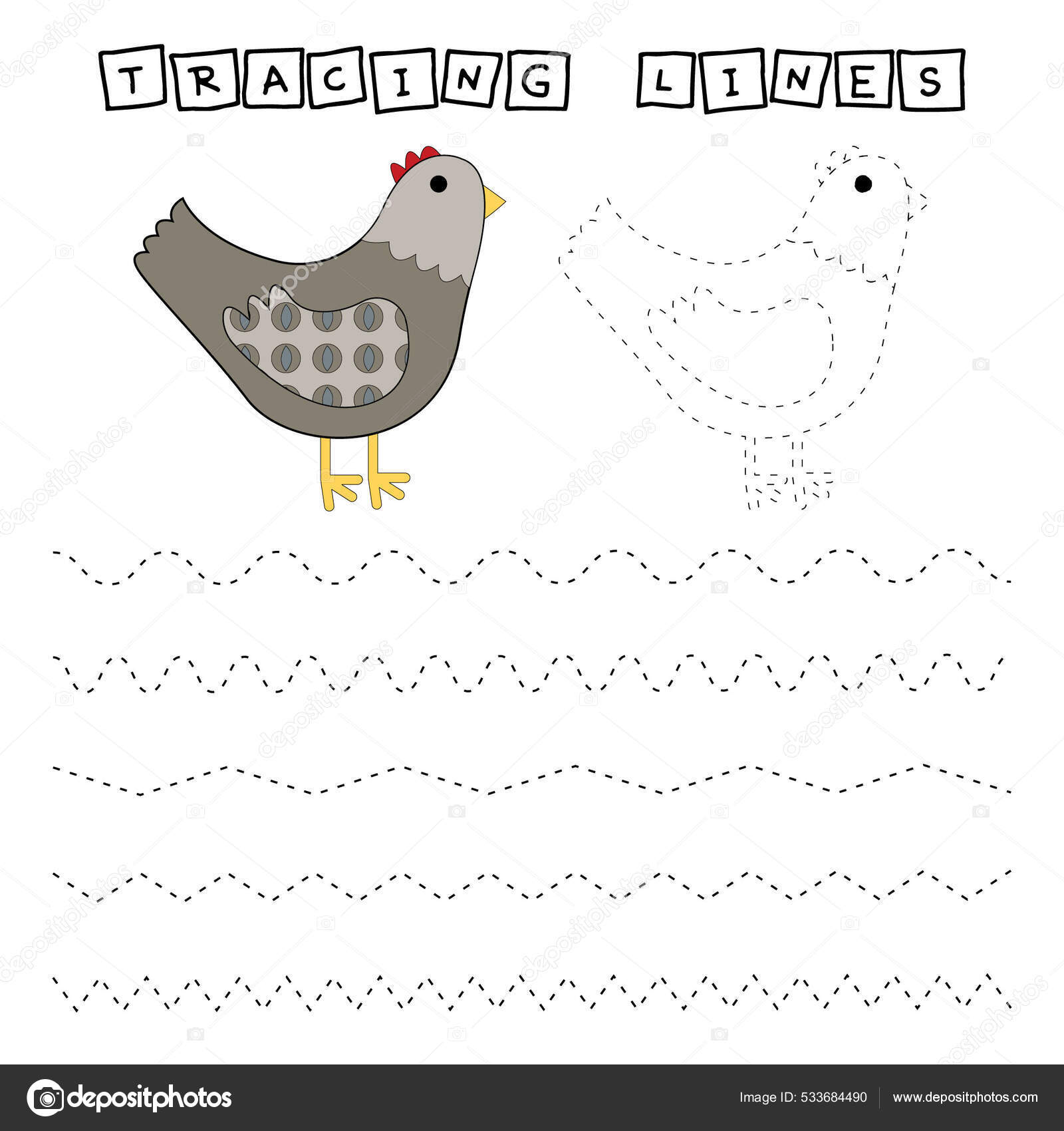 Tracing Lines Game Funny Chicken Worksheet Preschool Kids Kids Activity ...