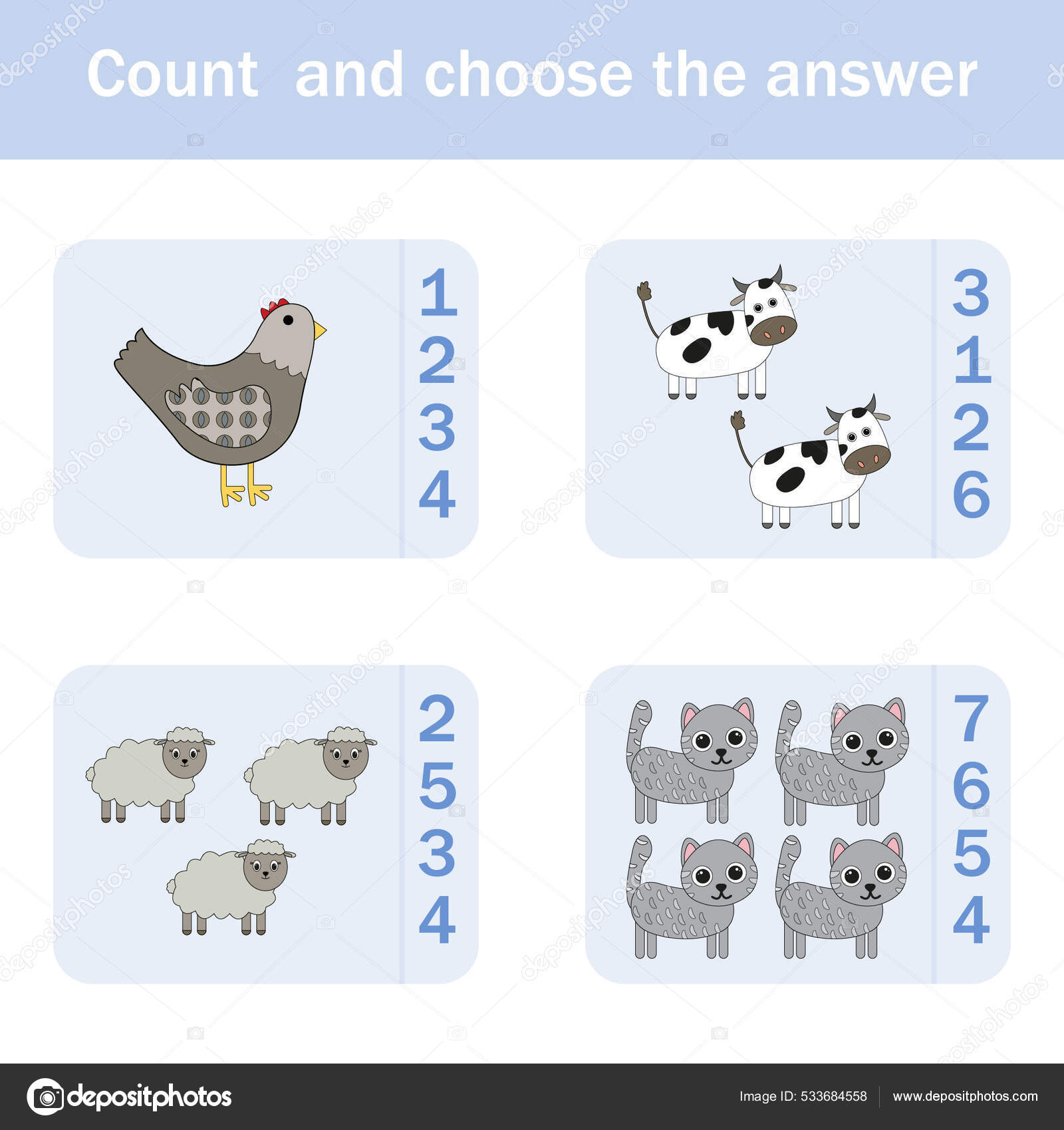 How Many Counting Game Funny Forest Animal Chickens Cows Sheeps — Stock ...