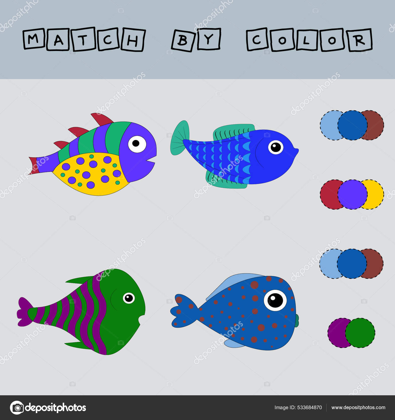 Worksheet Vector Design Challenge Connect Fishes Its Color Logic Game ...