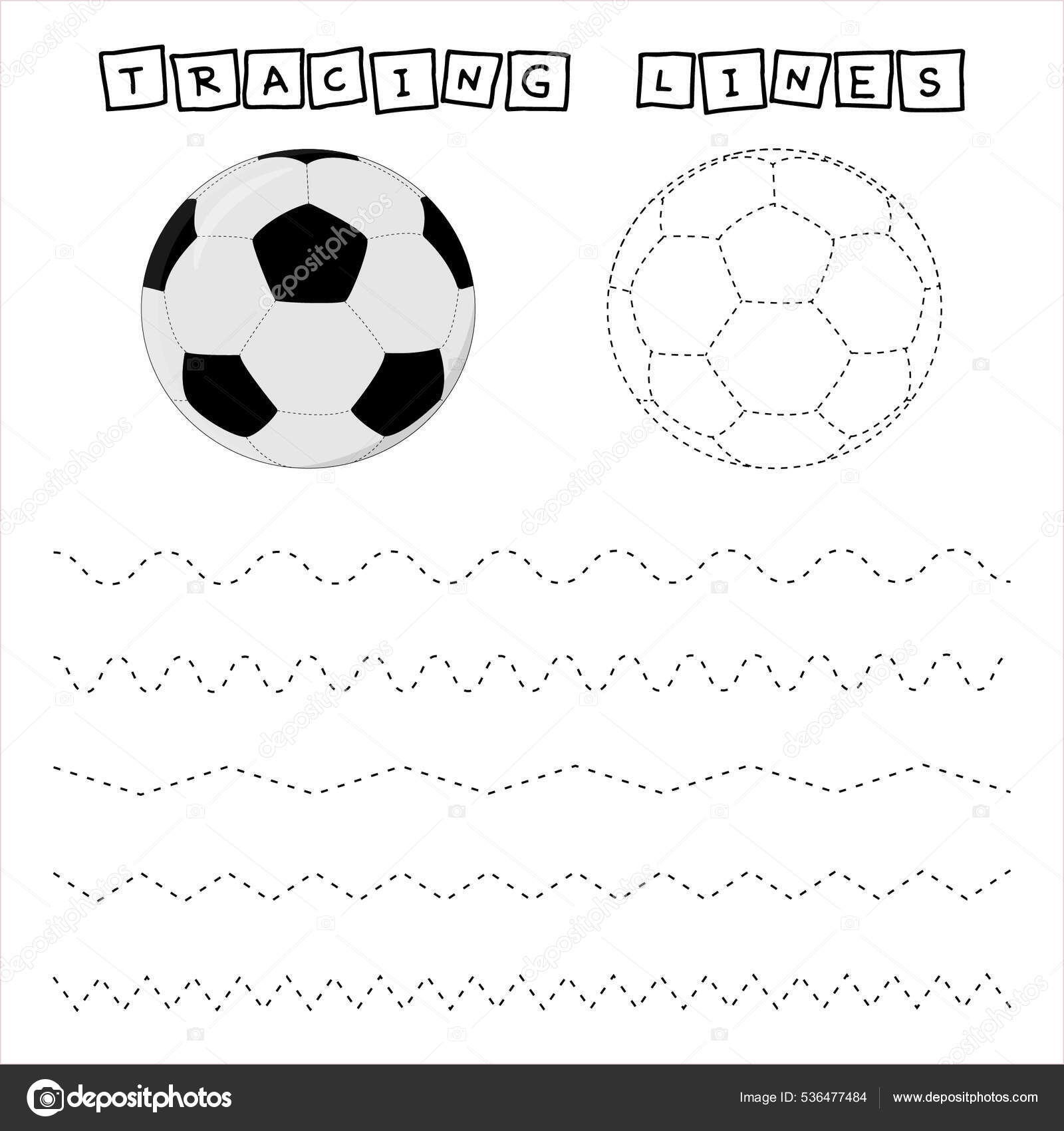 Tracing Lines Game Football Balls Worksheet Preschool Kids Kids ...