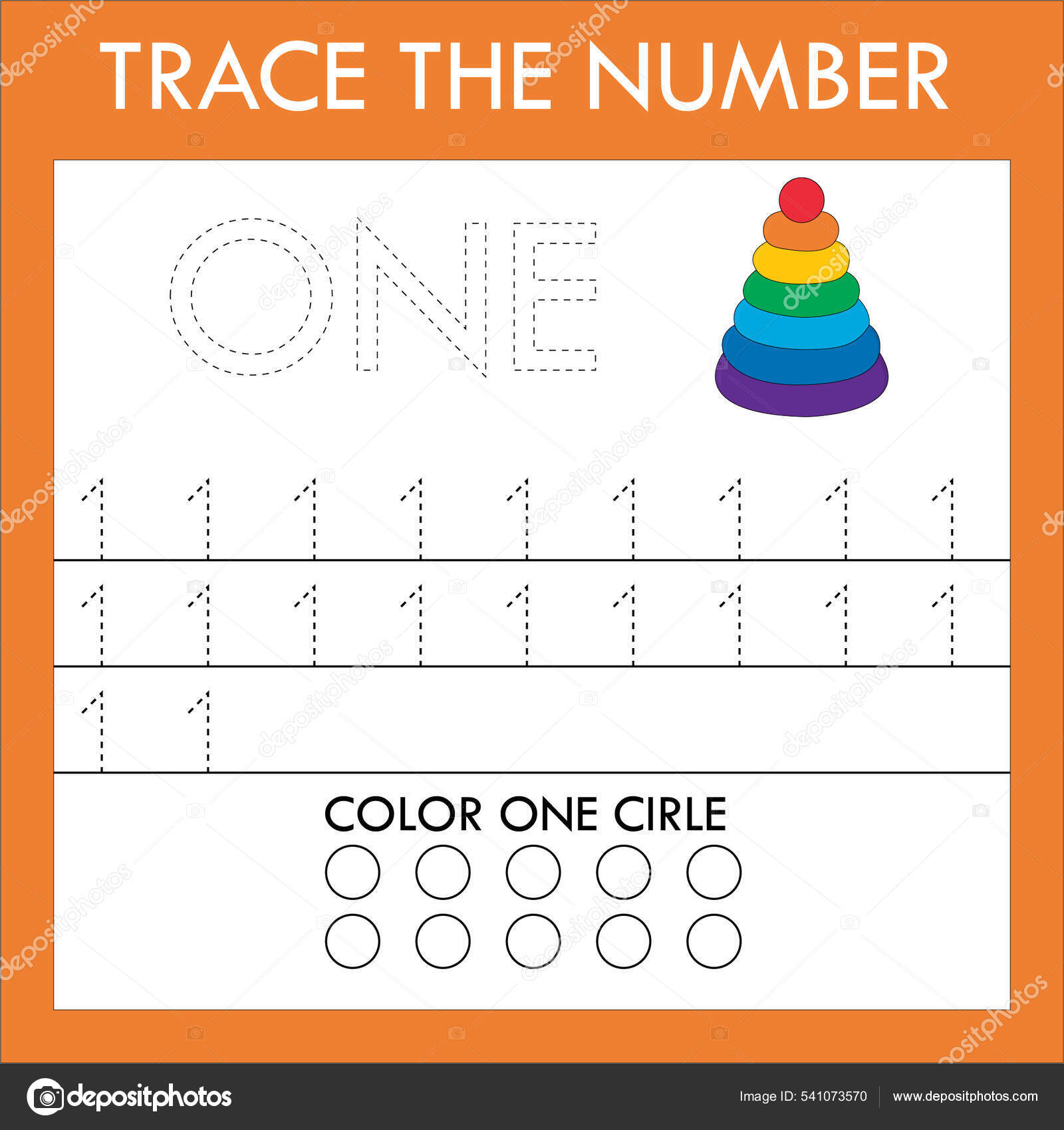 Number One Stroke Worksheet Pyramid Fine Motor Skills Kids Educational ...
