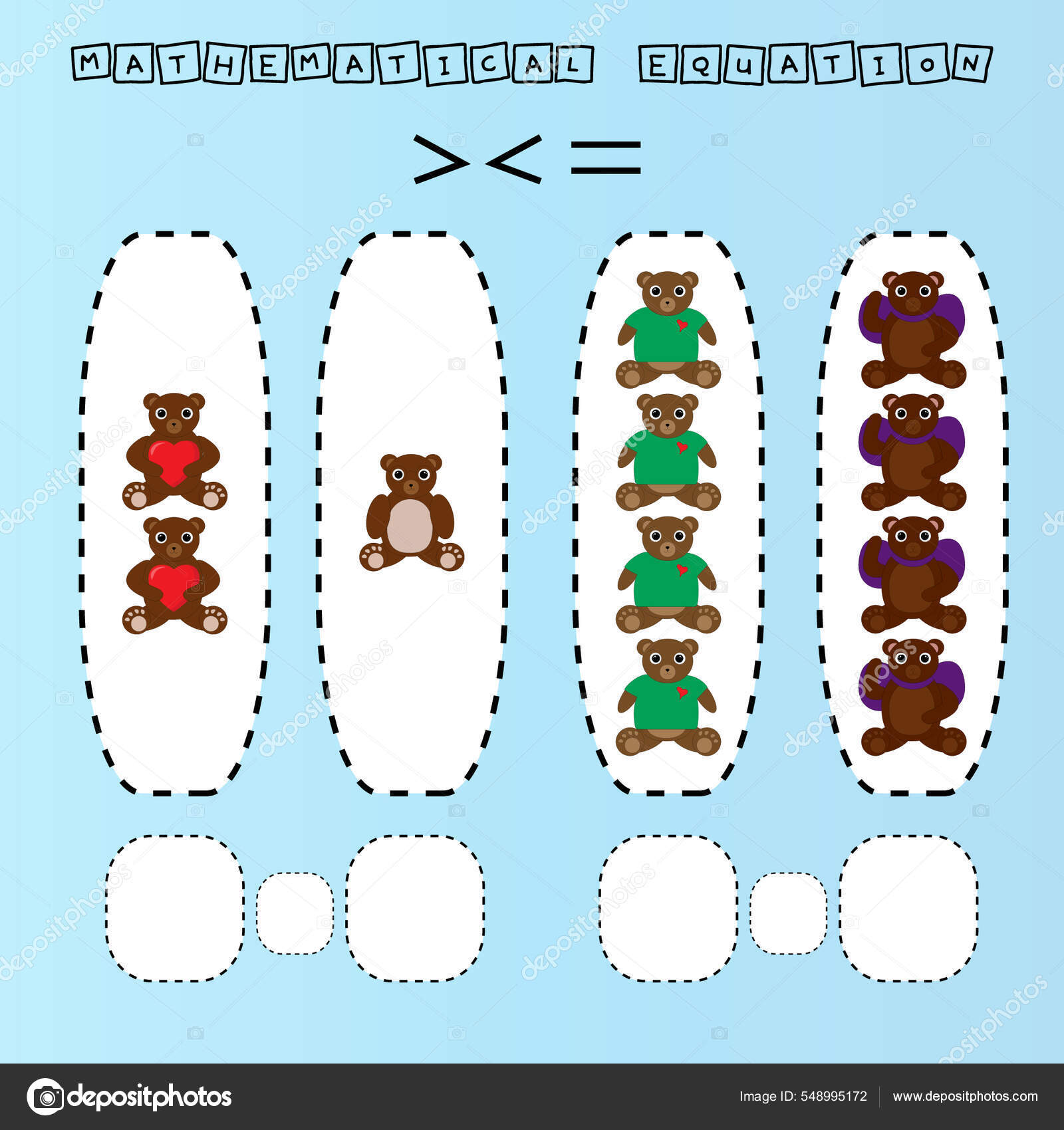 Math Problem Greater Less Equal Count Number Cartoon Colored Bears ...