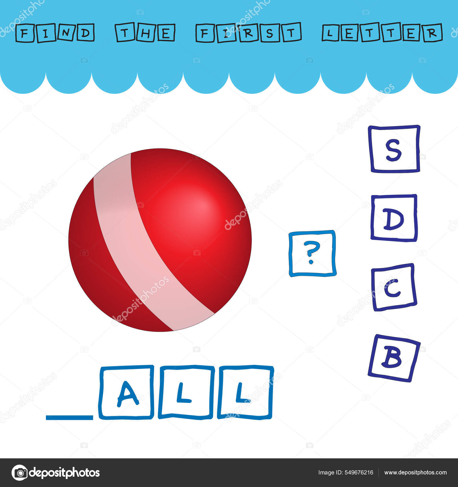 Find First Letter Word Ball Connect Educational Game Children — Stock ...
