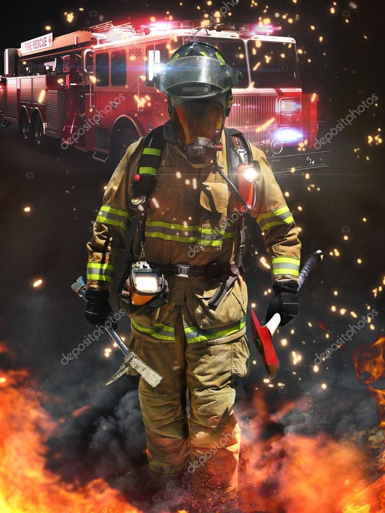 Firefighter ready for battle Stock Photo by ©digitalstorm 29951101