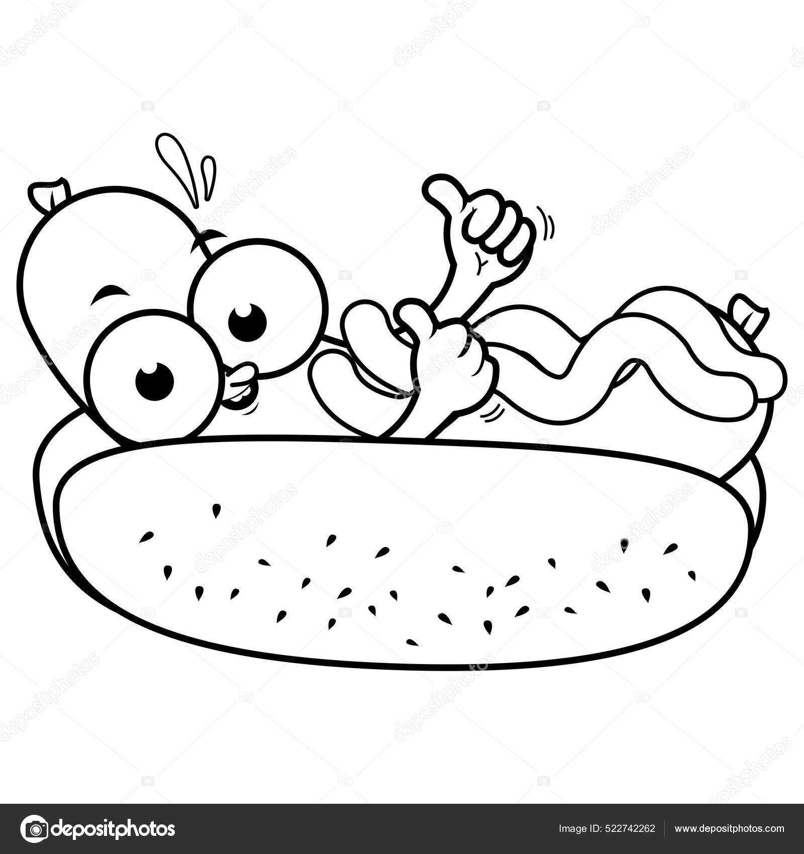 Perro Caliente Dibujos Animados Vector Blanco Negro Para Colorear ...