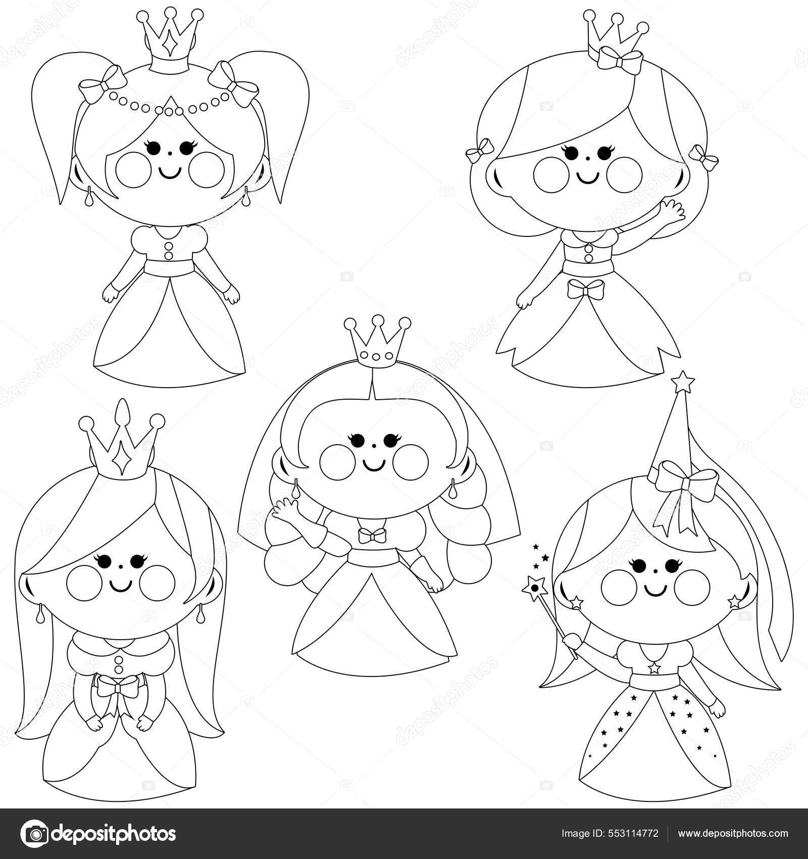 Güzel Kız Prensesler Vektör Siyah Beyaz Renk Sayfası ©stockakia ...