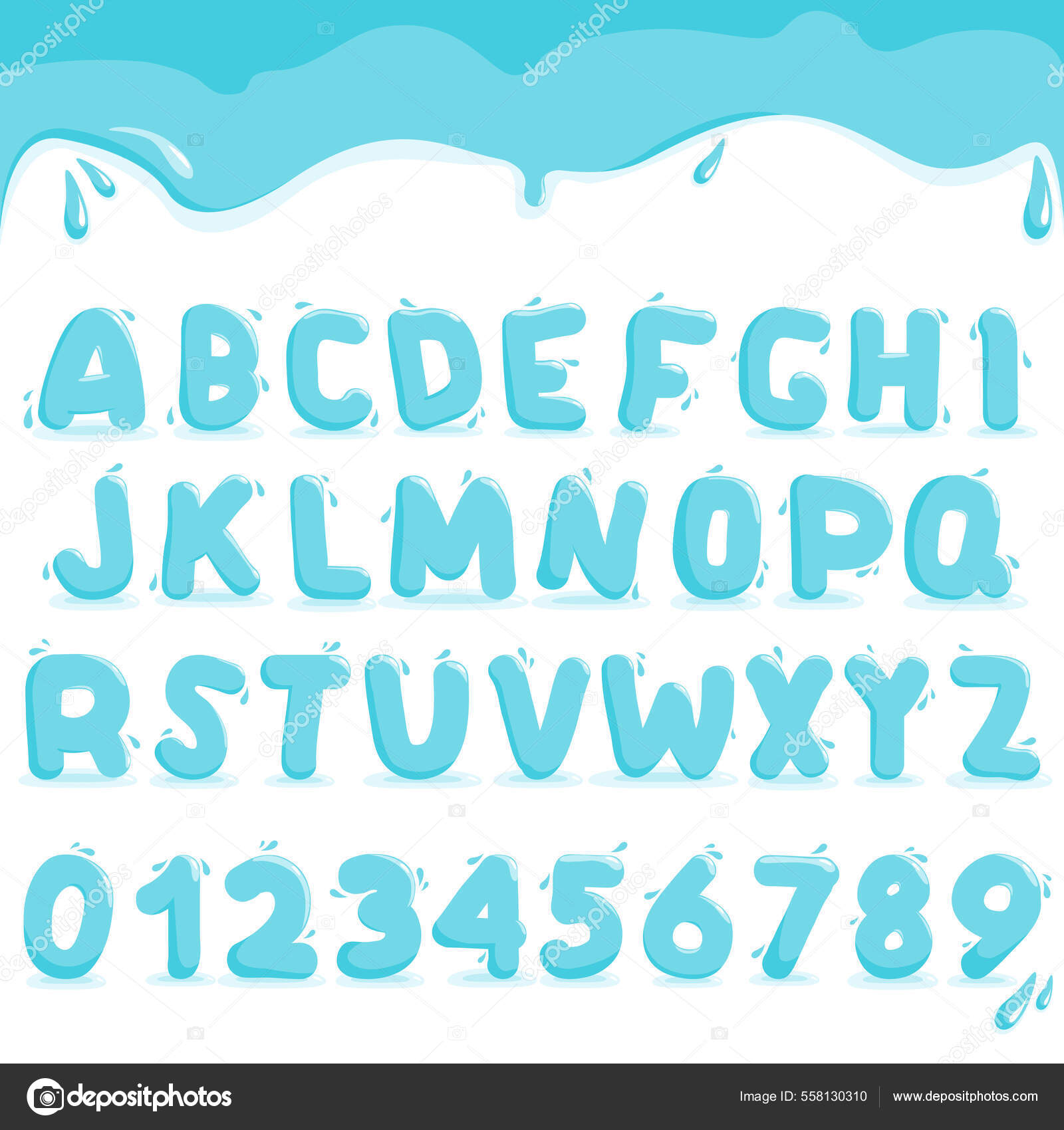 Fuente Agua Tipo Alfabeto Con Letras Números Líquidos Ilustración ...