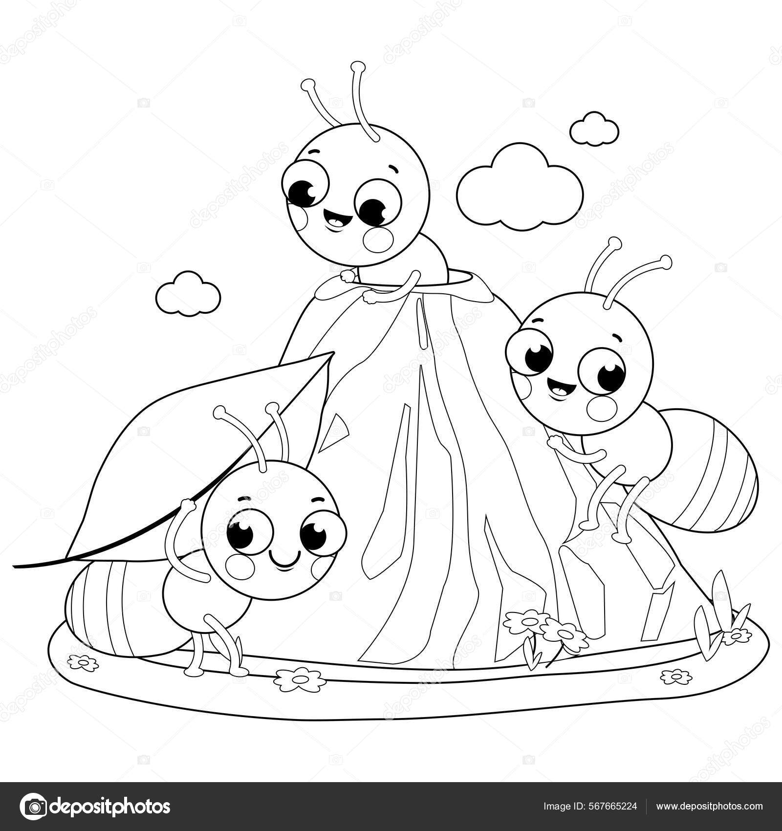 Trabajadores Hormigas Hormigas Llevando Comida Nido Vector Blanco Negro ...