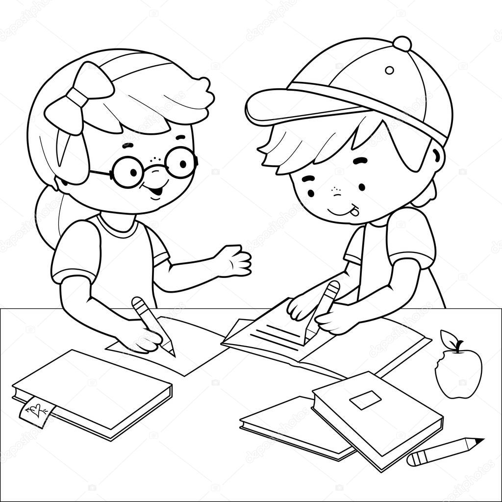 Niños En La Escuela Clipart Blanco Y Negro